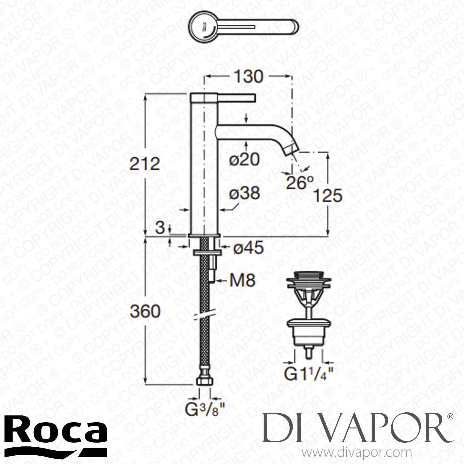 Roca Basin Mixer Medium Height Smooth Body with Click Clack Waste Cold ...