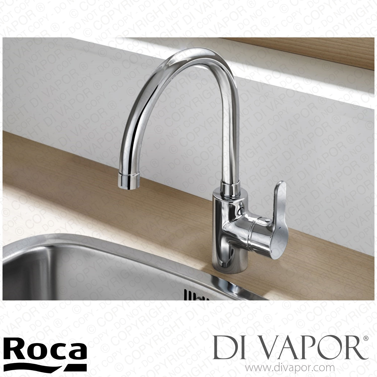 Roca Kitchen Sink Mixer with High Swivel Spout and Aerator Cold Start ...
