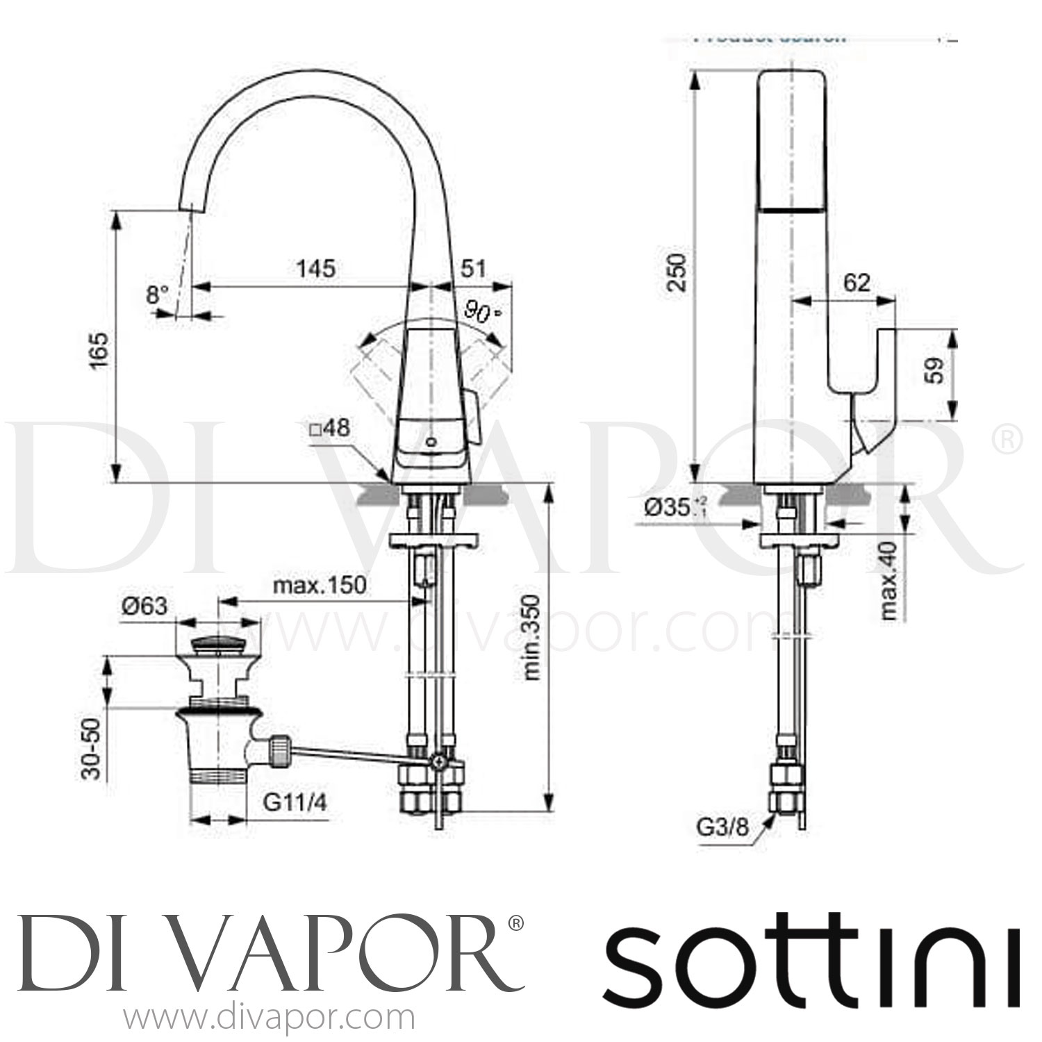 Sottini Melito Single Lever Basin Mixer with Pop-Up Waste Spare Parts ...