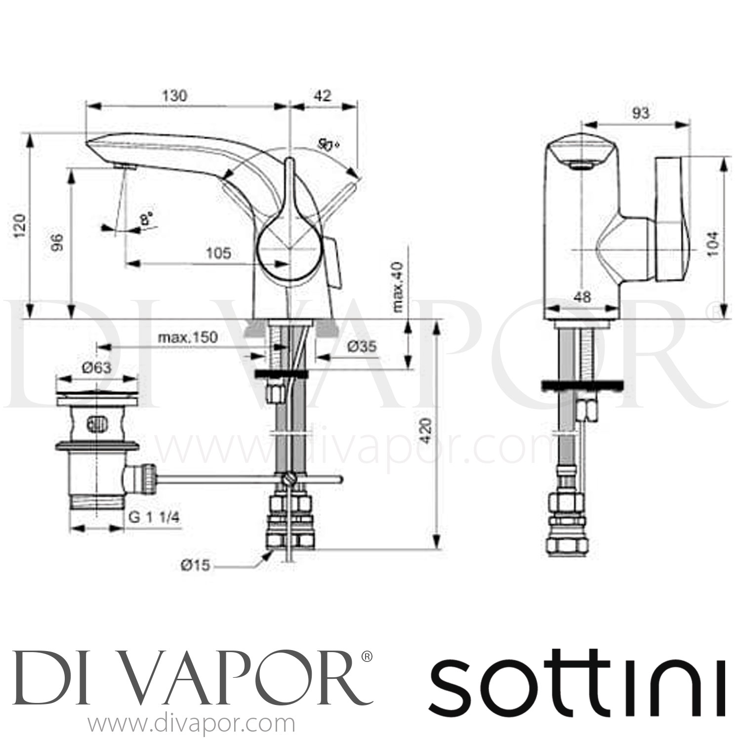 Sottini Paglia Small Single Lever Basin Mixer with Pop-Up Waste Tap ...