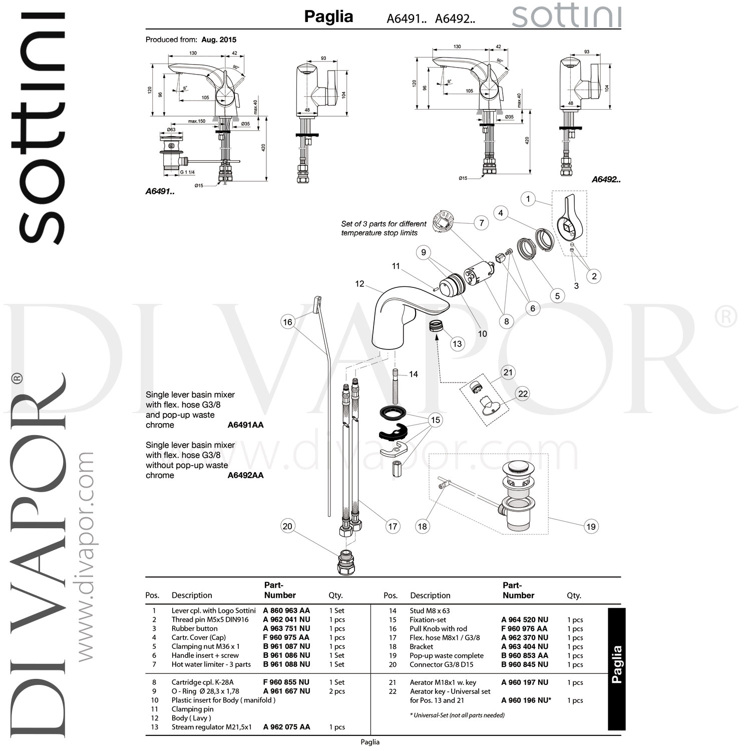 Sottini Paglia Small Single Lever Basin Mixer with Pop-Up Waste Tap ...