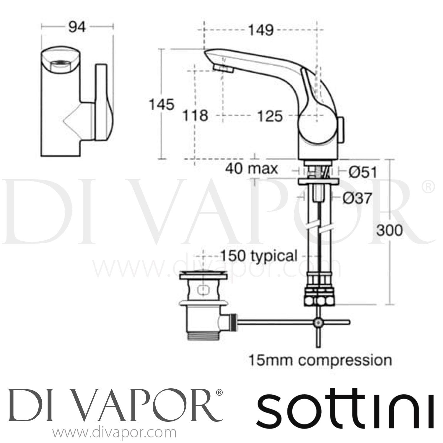 Sottini Paglia Single Lever 1 Hole Basin Mixer with Pop-Up Waste Tap ...