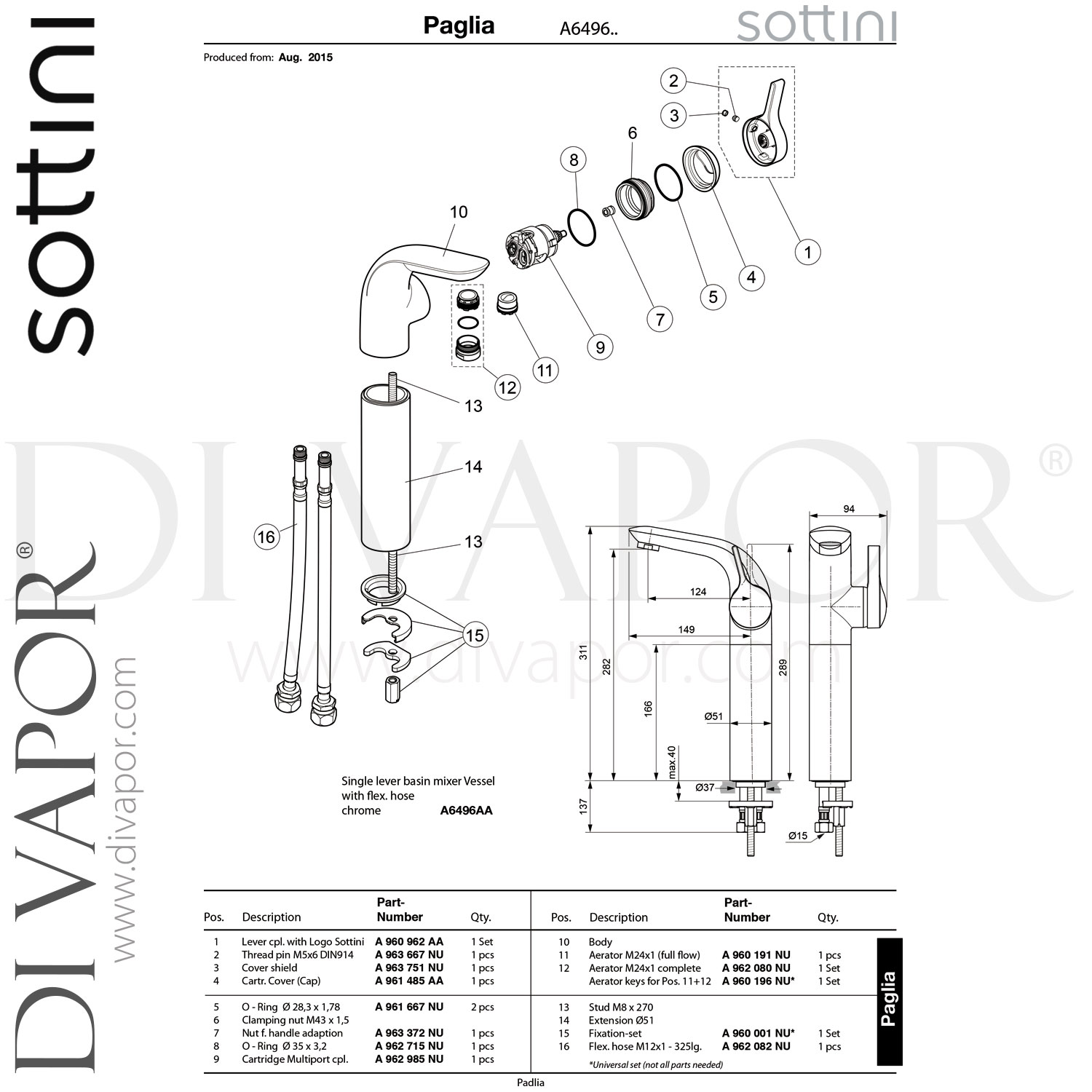 Sottini Paglia Single Lever 1 Hole Vessel Basin Mixer Tap Spare Parts ...