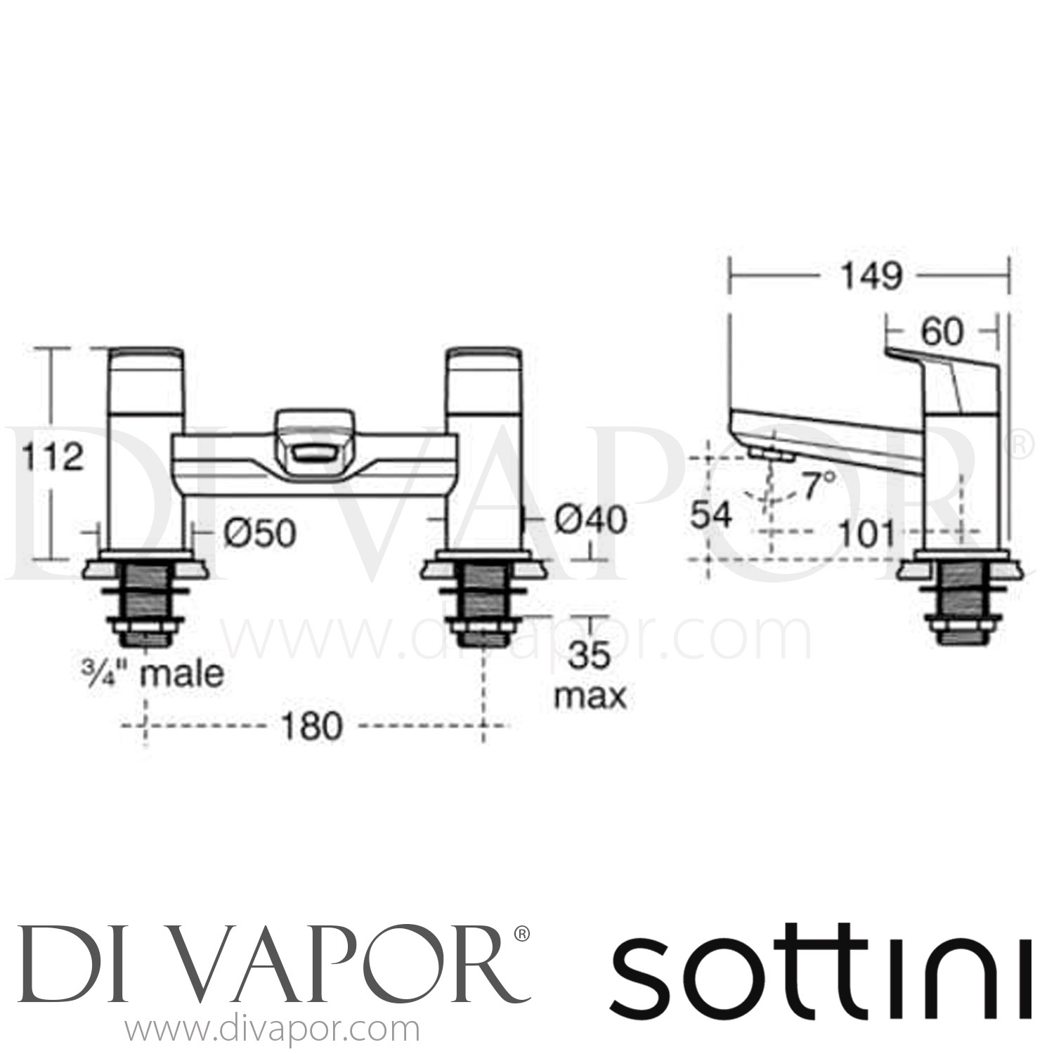 Sottini A6631AA Turano Dual Control 2 Hole Bath Filler Spare Parts