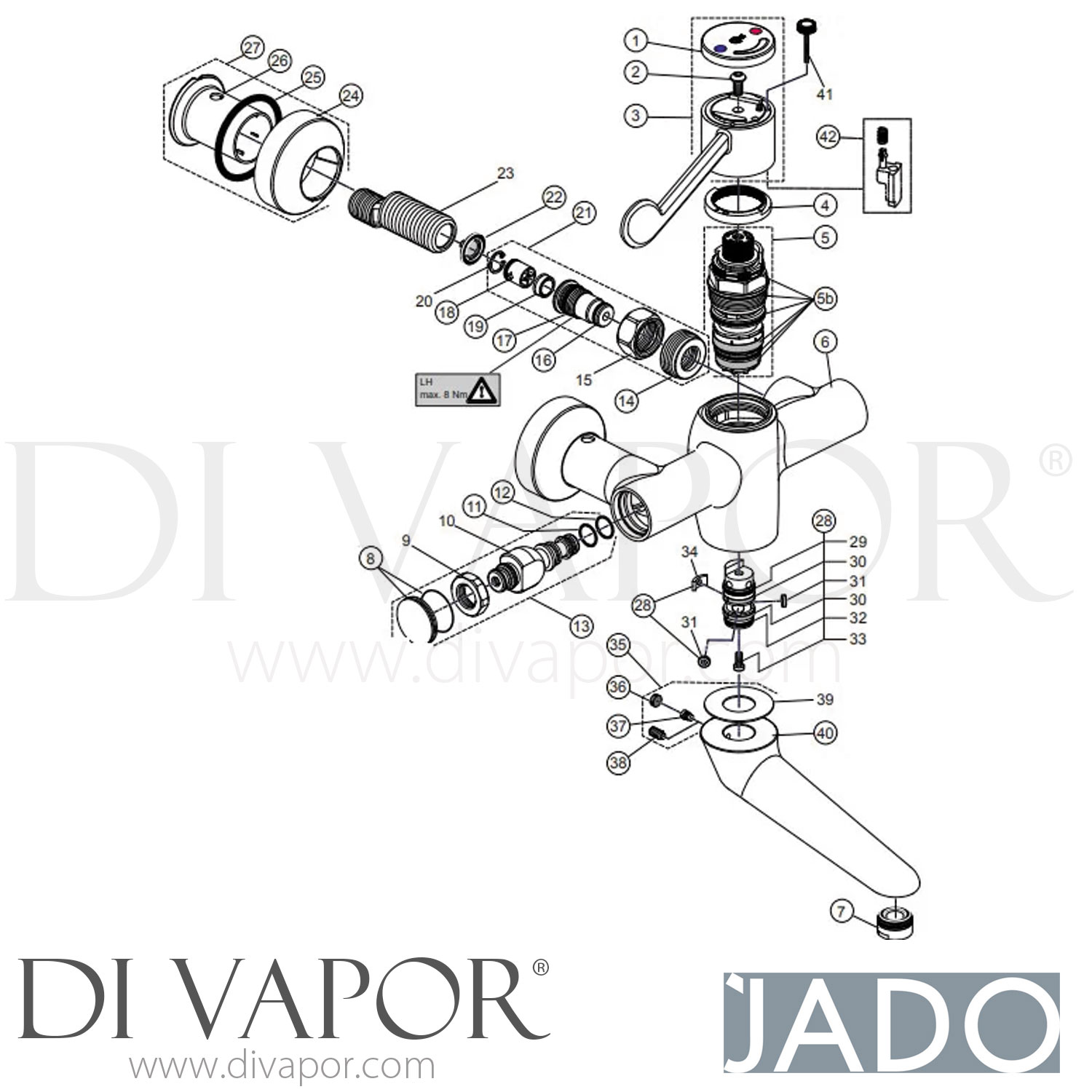 Jado A6702AA CeraPlus 2 Wall Thermostat Tap Spare Parts