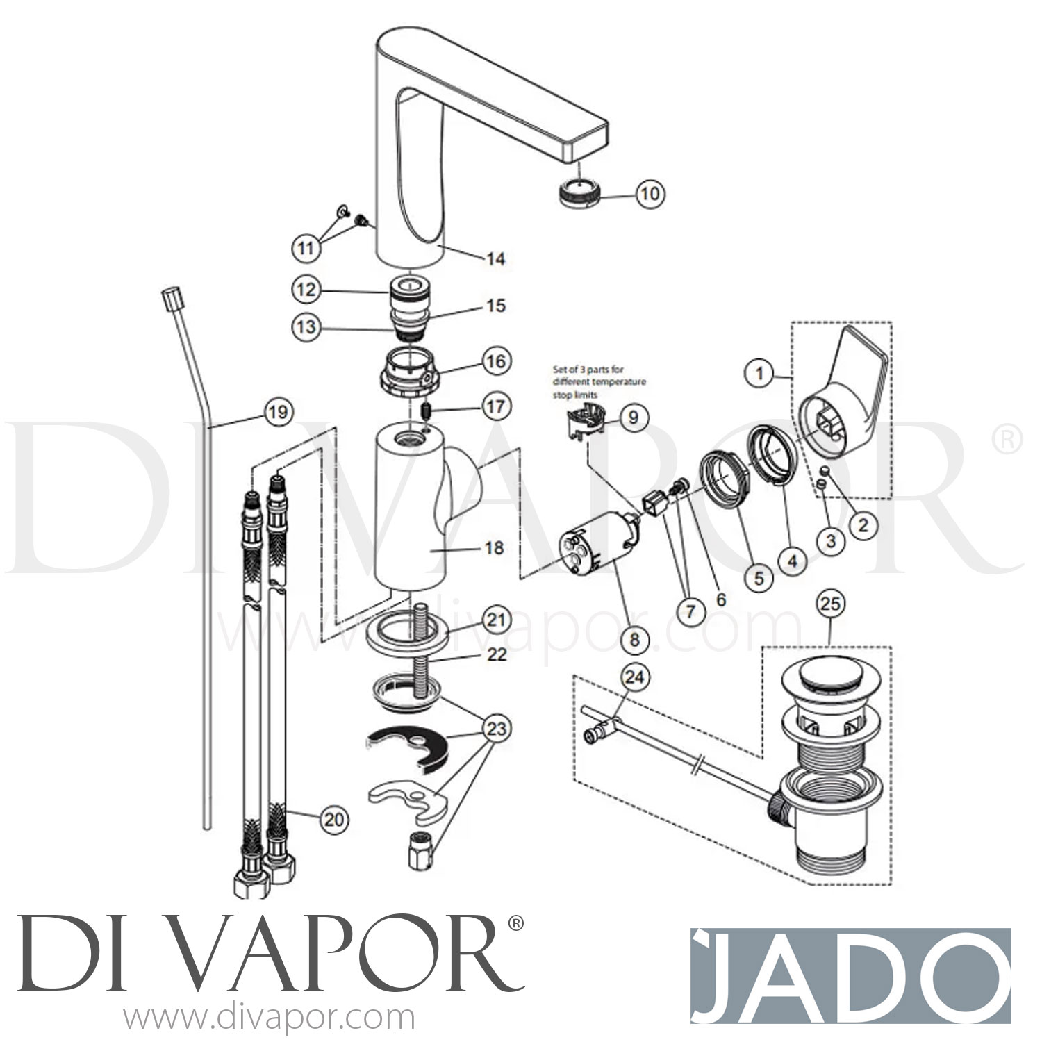 Jado A7111AA Edge Basin Mixer 5 L / Min with High Spout without Waste ...