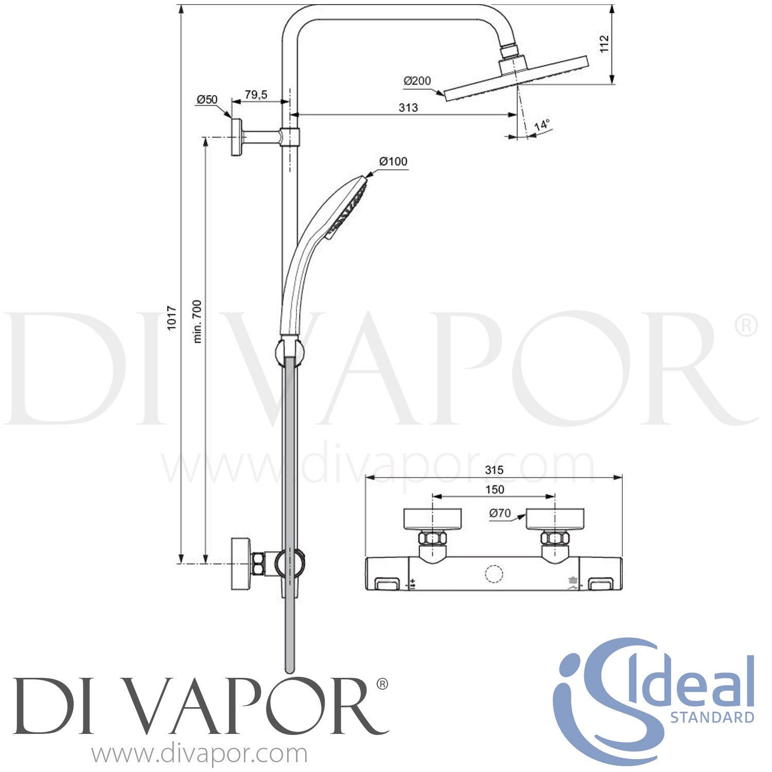 Ideal Standard A7209AA Ceratherm T25 Dual Shower Mixer with Fixed Head ...