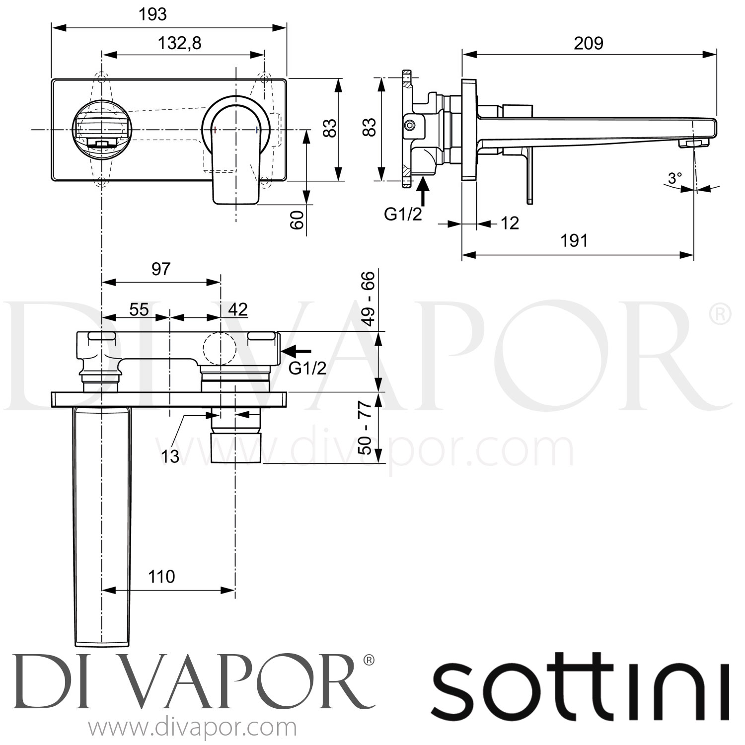Sottini A7262AA Ceno Wall Mounted Basin Mixer Spare Parts