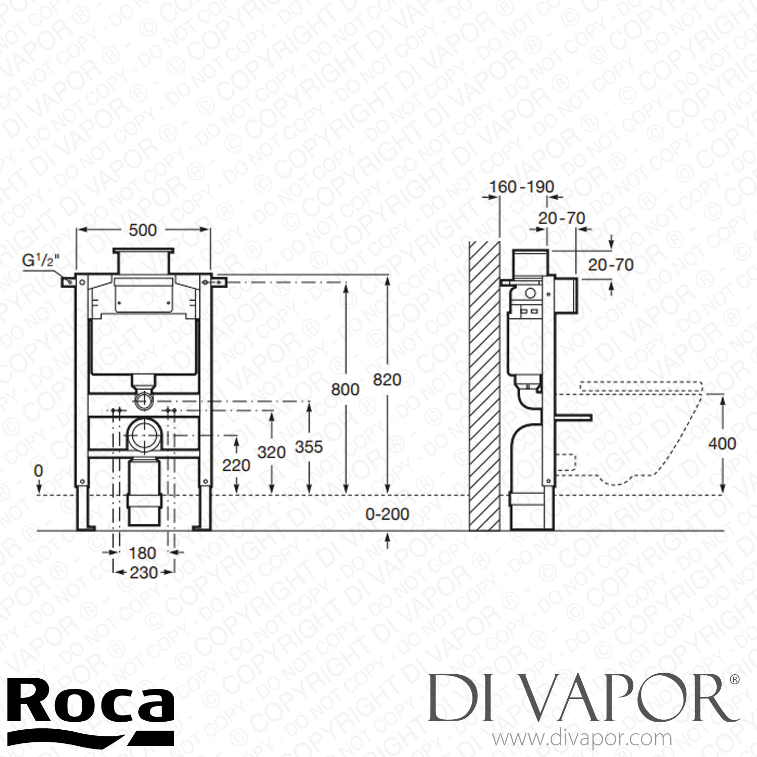 Roca Duplo WC L with AG Valve (Under Window) 820mm High Concealed ...