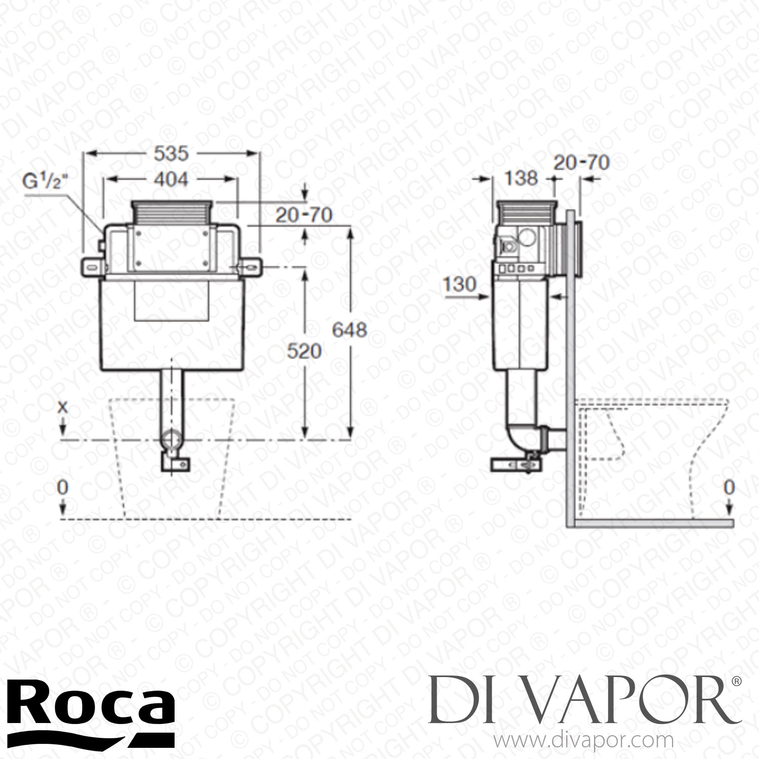 Roca BASIC TANK LH with AG Valve (Under Window) Concealed Cistern for ...