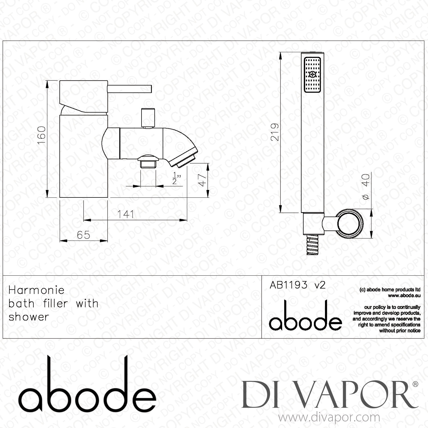 Abode AB1193 Harmonie Bath Monobloc Mixer with Shower Diverter and ...