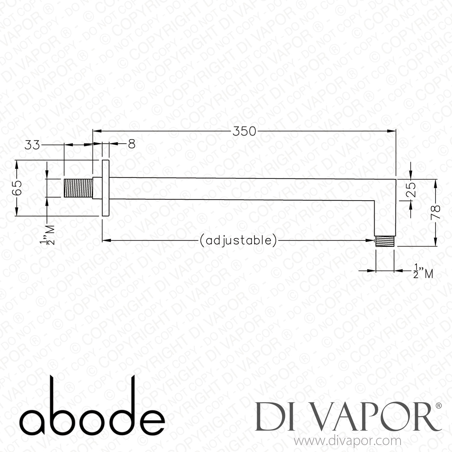 Abode AB2450-2 Wall Mounted Rectangular Shower Arm in Chrome Spare Parts