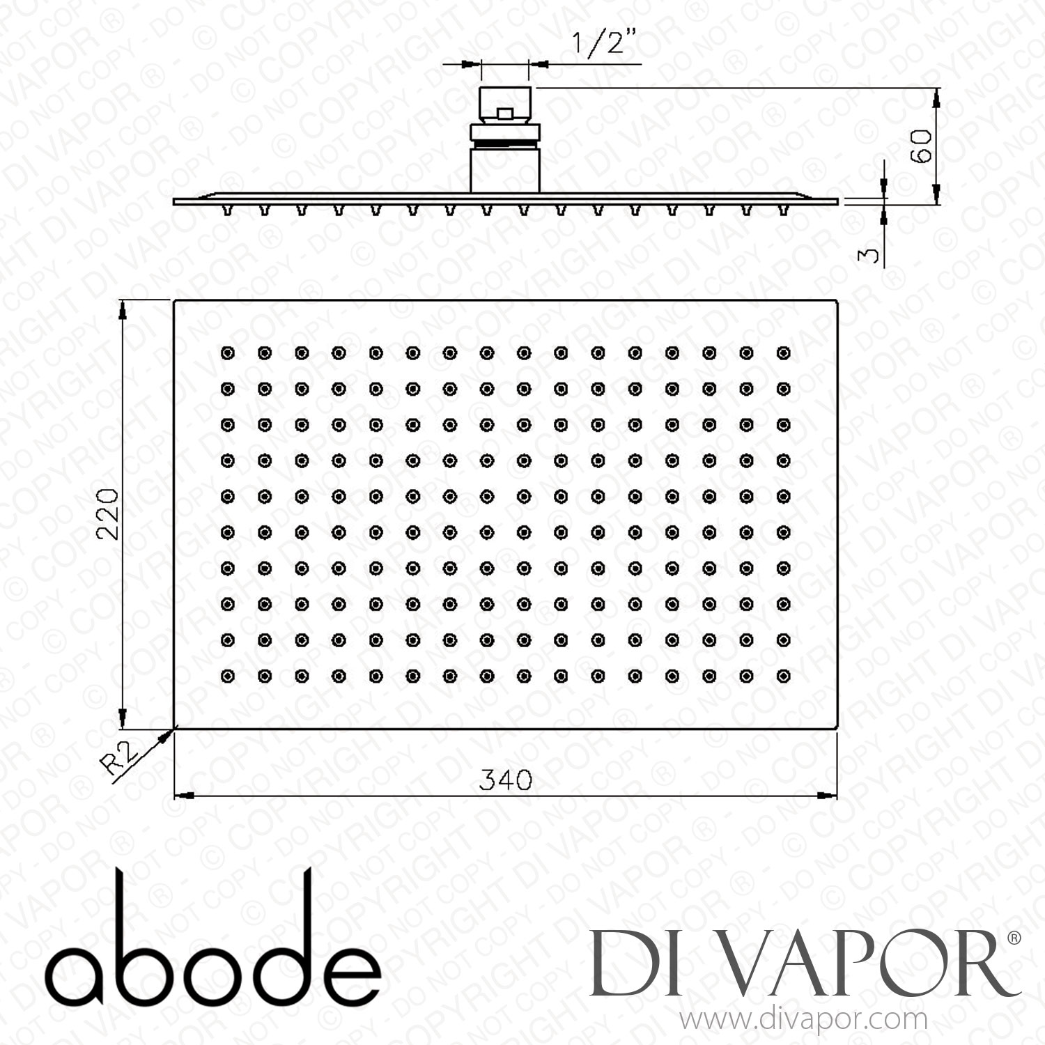 Abode AB2468 Storm Slimline 3mm Rectangular Showerhead 340mm x 220mm in ...