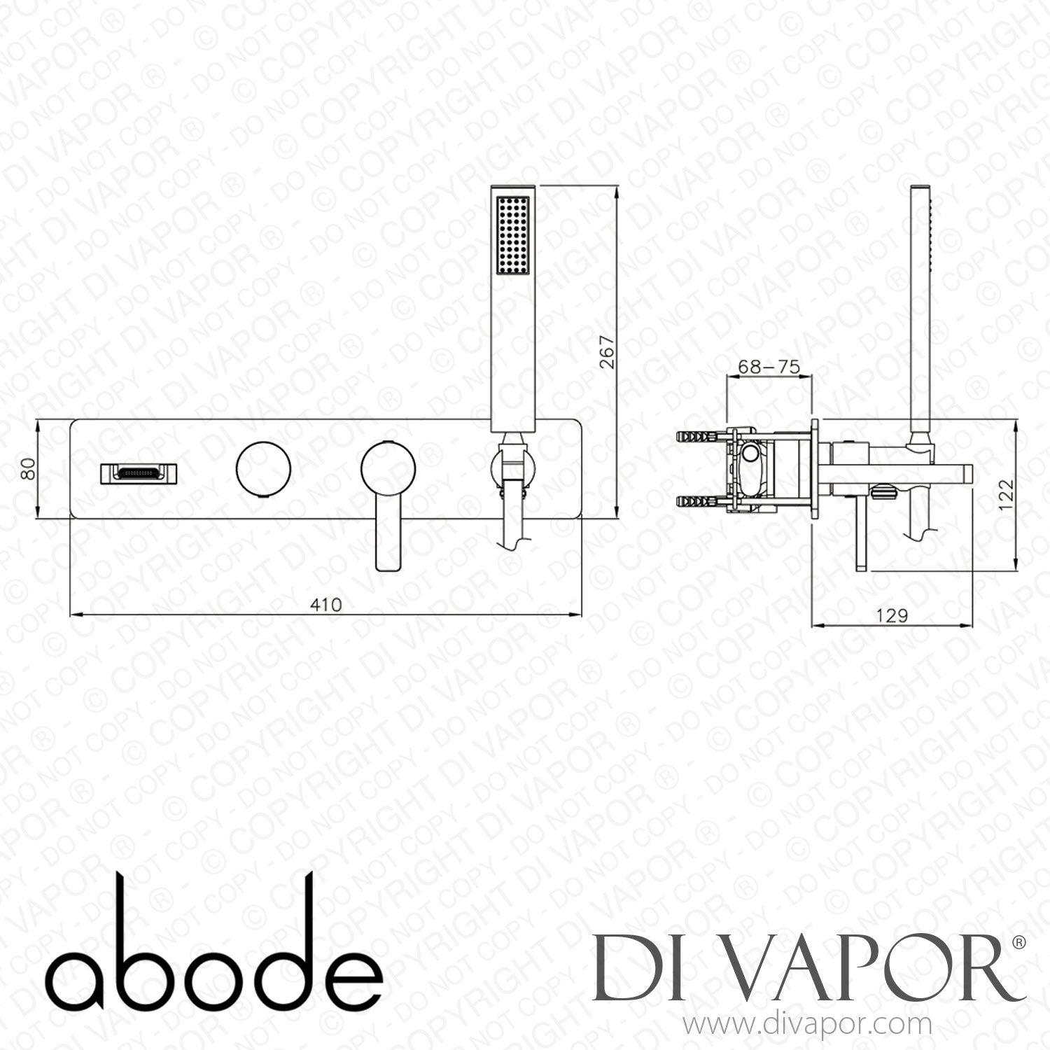 Abode AB4095 Modo Wall Mounted Bath Shower Mixer with Shower Handset ...
