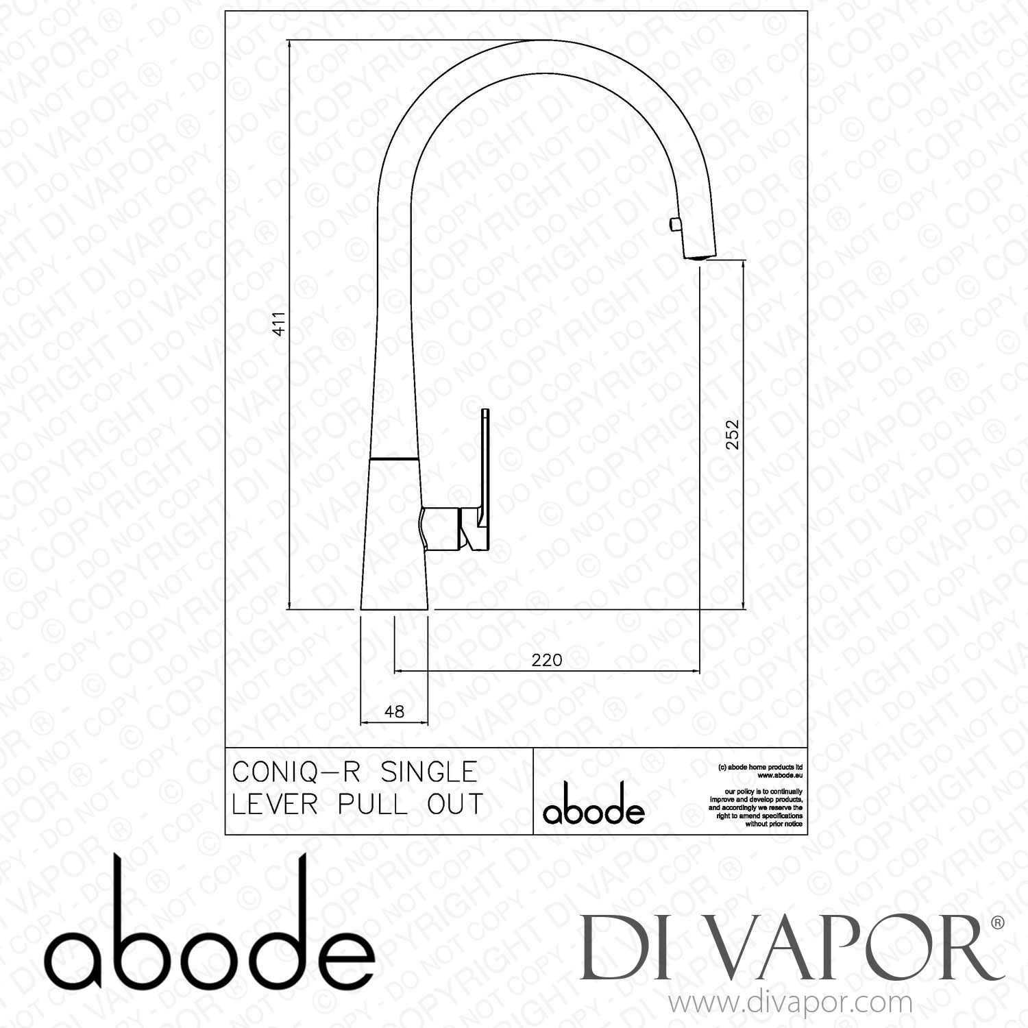 Abode AT2122 Coniq R Single Lever Pull Out in Polished Copper Spare Parts
