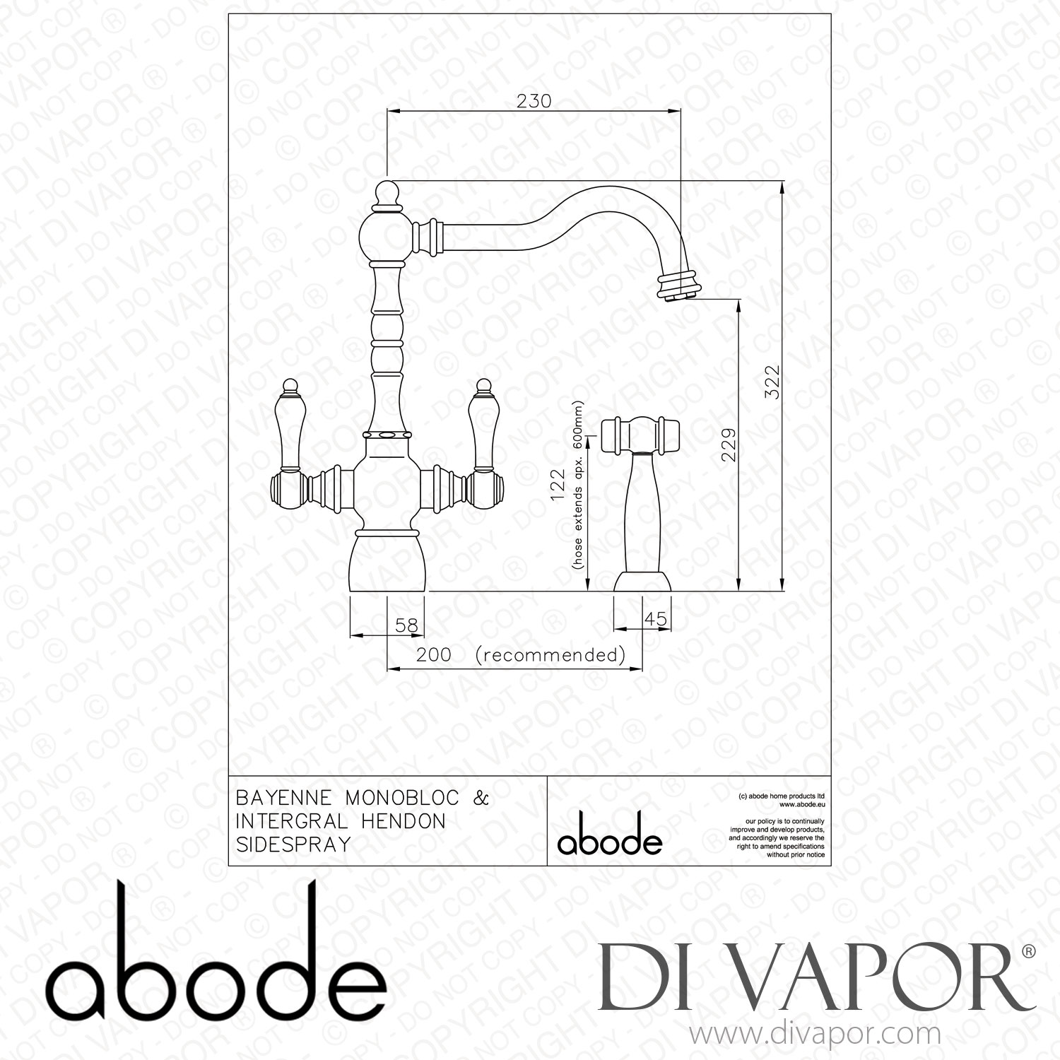 Abode AT3025 Bayenne Monobloc with Integrated Handspray in Chrome Spare Parts
