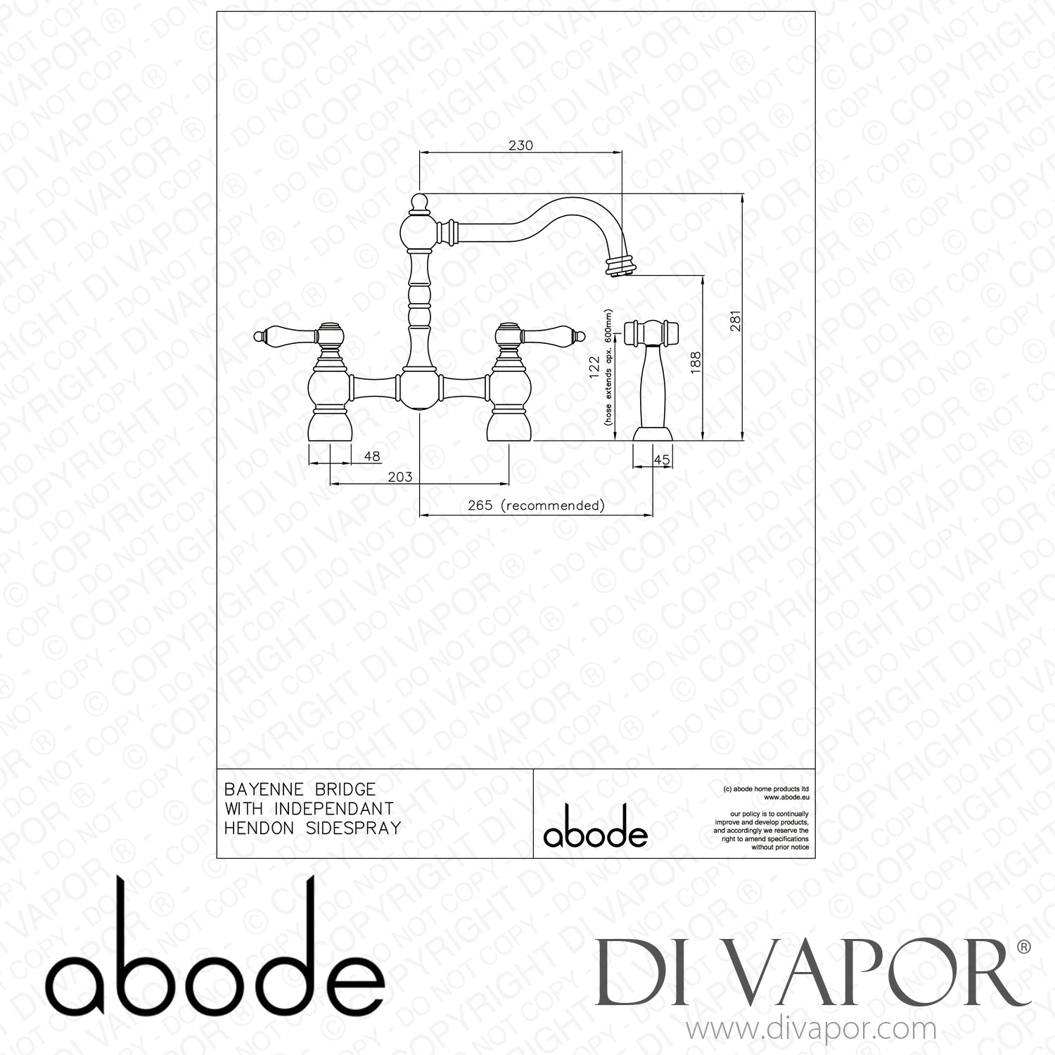 Abode AT3033 Bayenne Bridge with Independent Handspray in Chrome Spare Parts