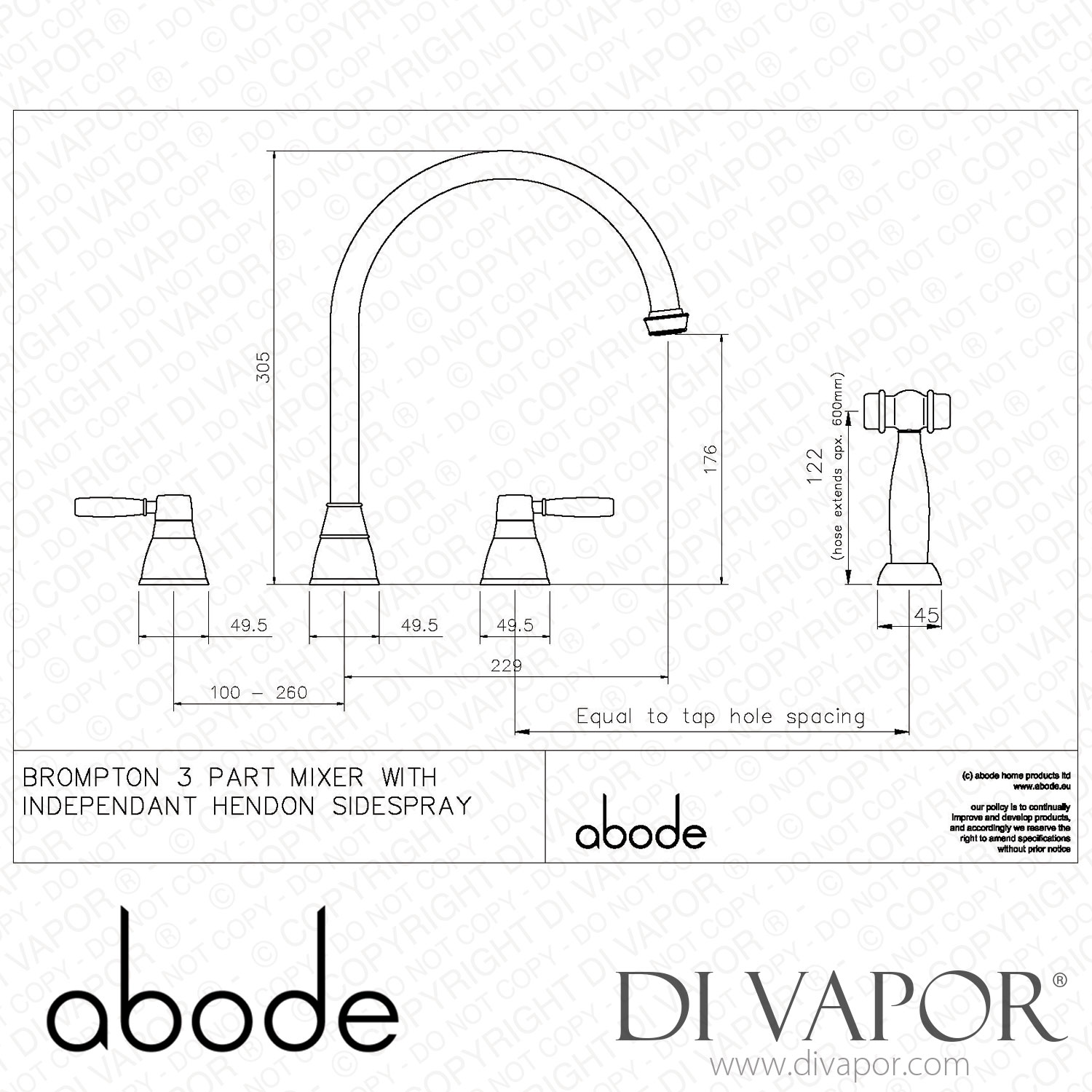 Abode AT3048 Brompton 3 Part Mixer with Independent Handspray in Chrome ...
