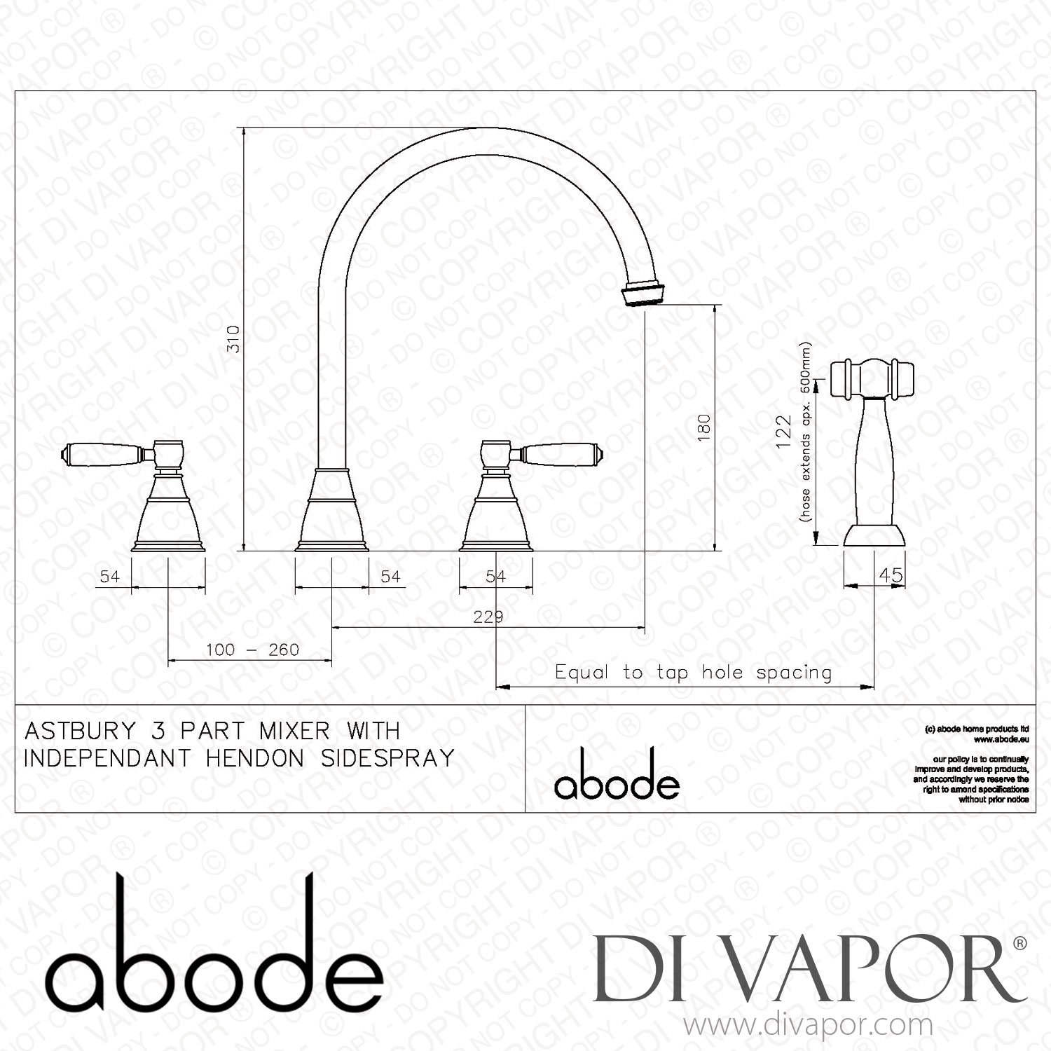 Abode AT3075 Astbury 3 Part Mixer with Independent Handspray in Forged ...