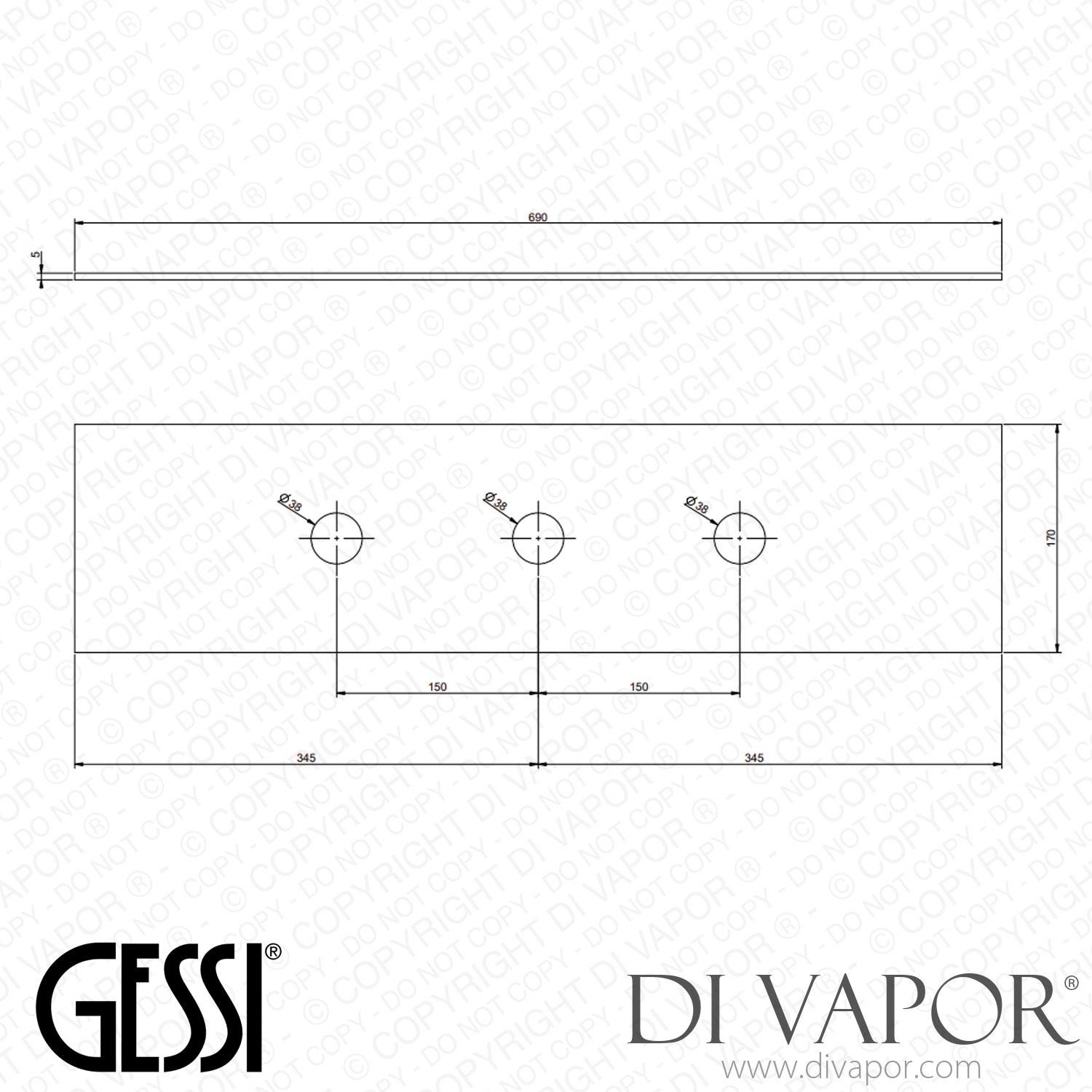 Gessi Three-holes Finishing Plate For Mounting Box (Art. 01663) Spare Parts
