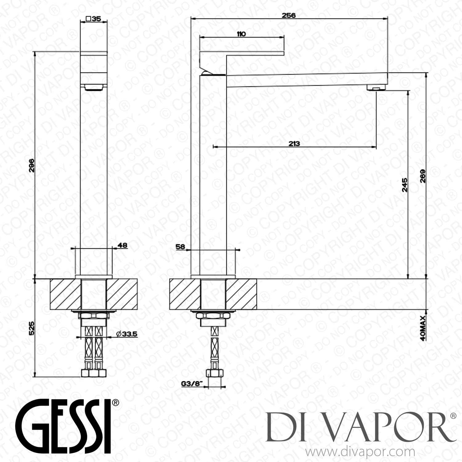 Gessi High Basin Mixer, Flexible Connections, Without Waste (Art. 11924 ...