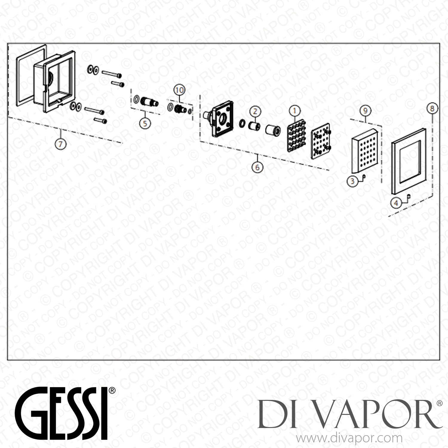 Gessi External Parts For Quadro Built-in Adjustable Lateral Body Jet ...