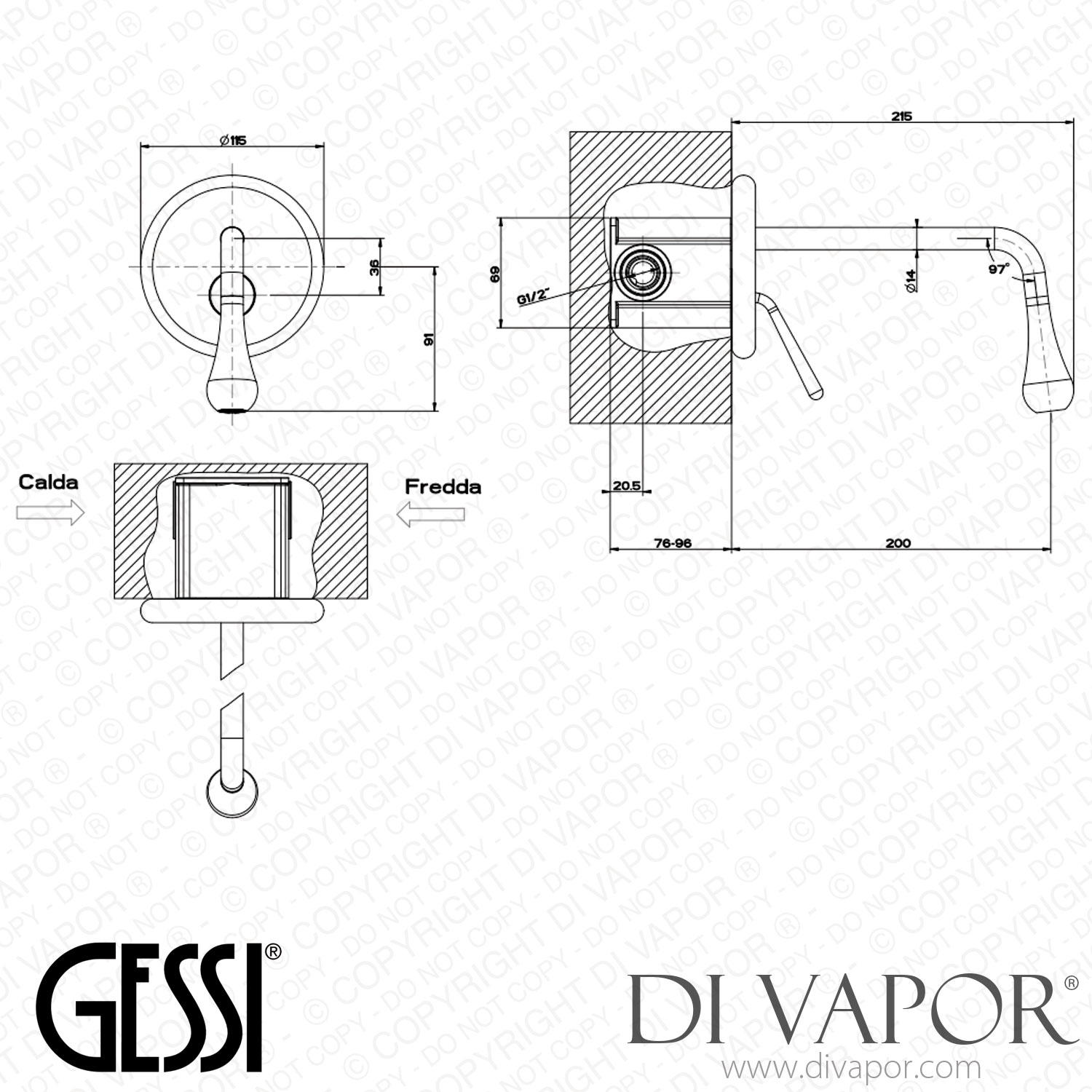 Gessi External Parts For Built-in Mixer With Spout, Without Waste (Art ...