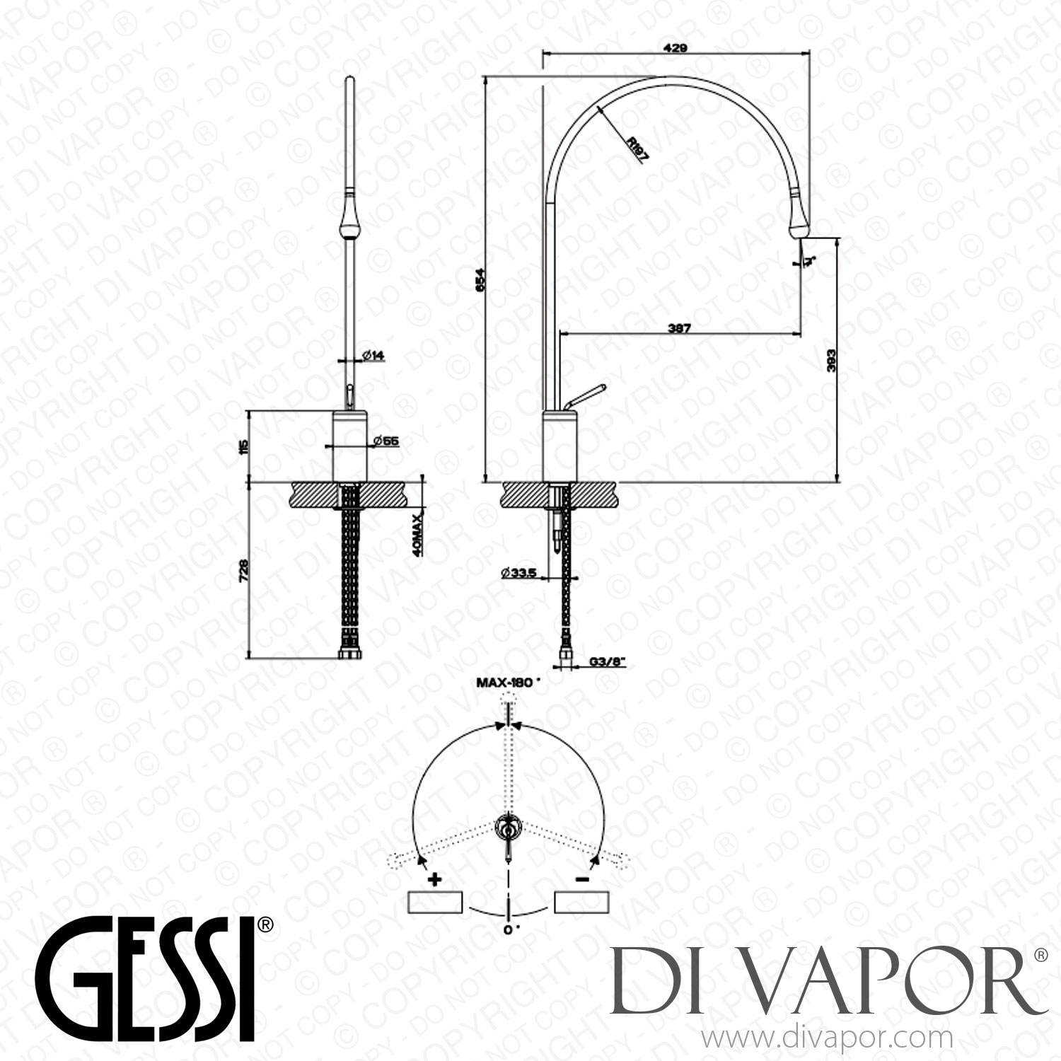 Gessi High Version Basin Mixer With Radius 197 Spout, Flexible Hoses ...