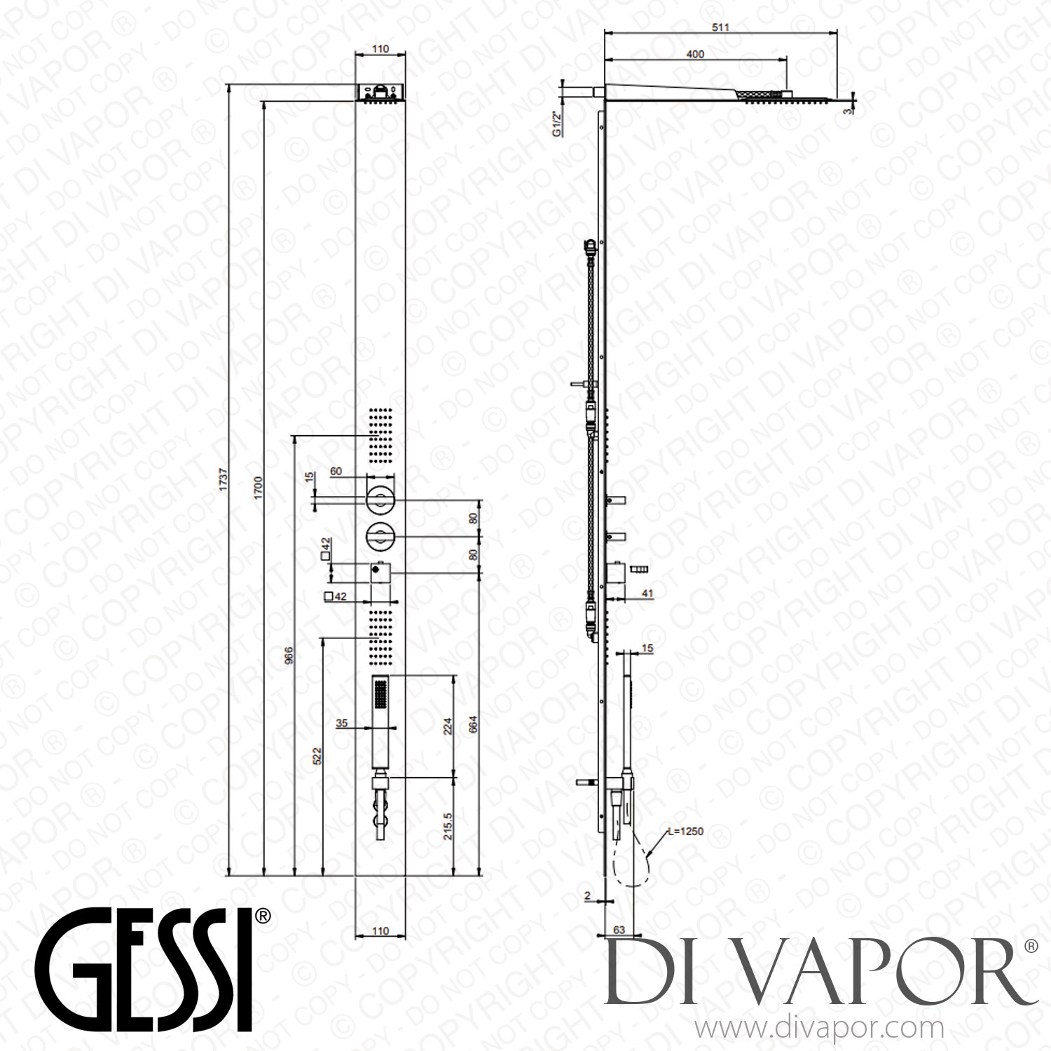 Gessi External Parts For Shower-column With Built-in Thermostatic Mixer ...