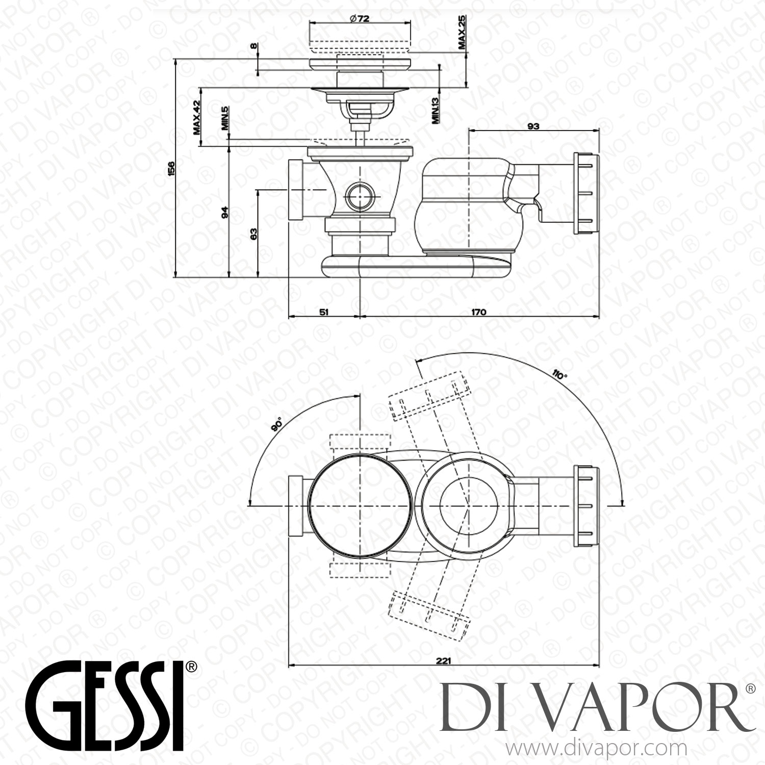 Gessi Stop&go Authomatic Waste For Bath Tub In Polyethylene, With ...