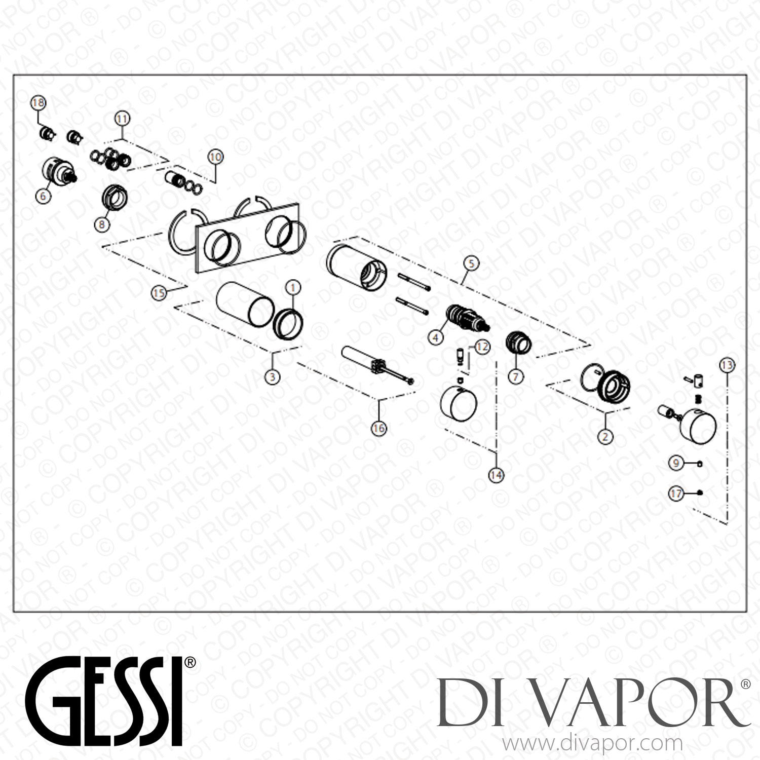 Gessi External Parts For Wall-mounted Thermostatic High-capacity Mixer ...