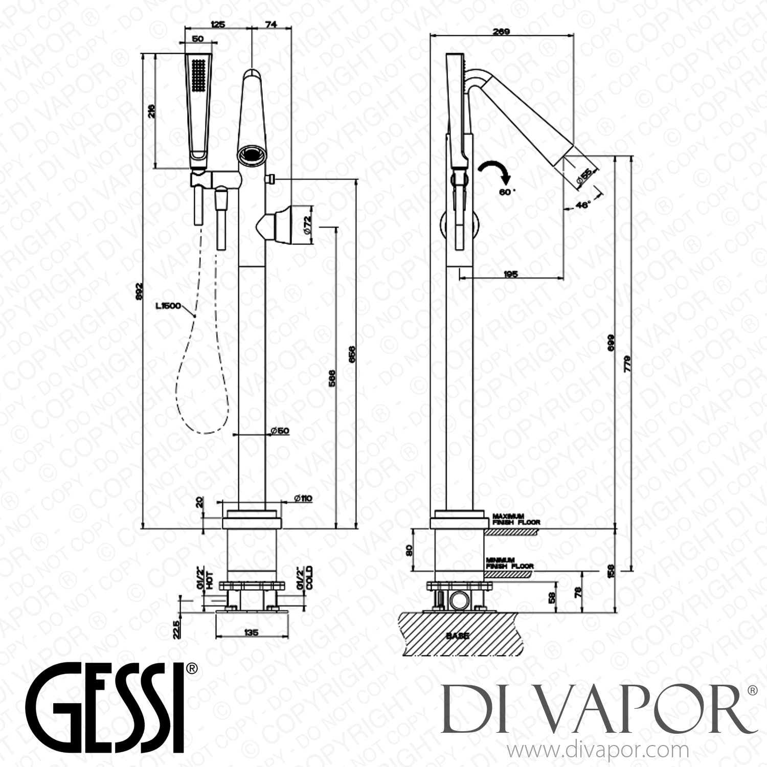 Gessi External Parts For Freestanding External Bath Mixer (Art. 45028 ...