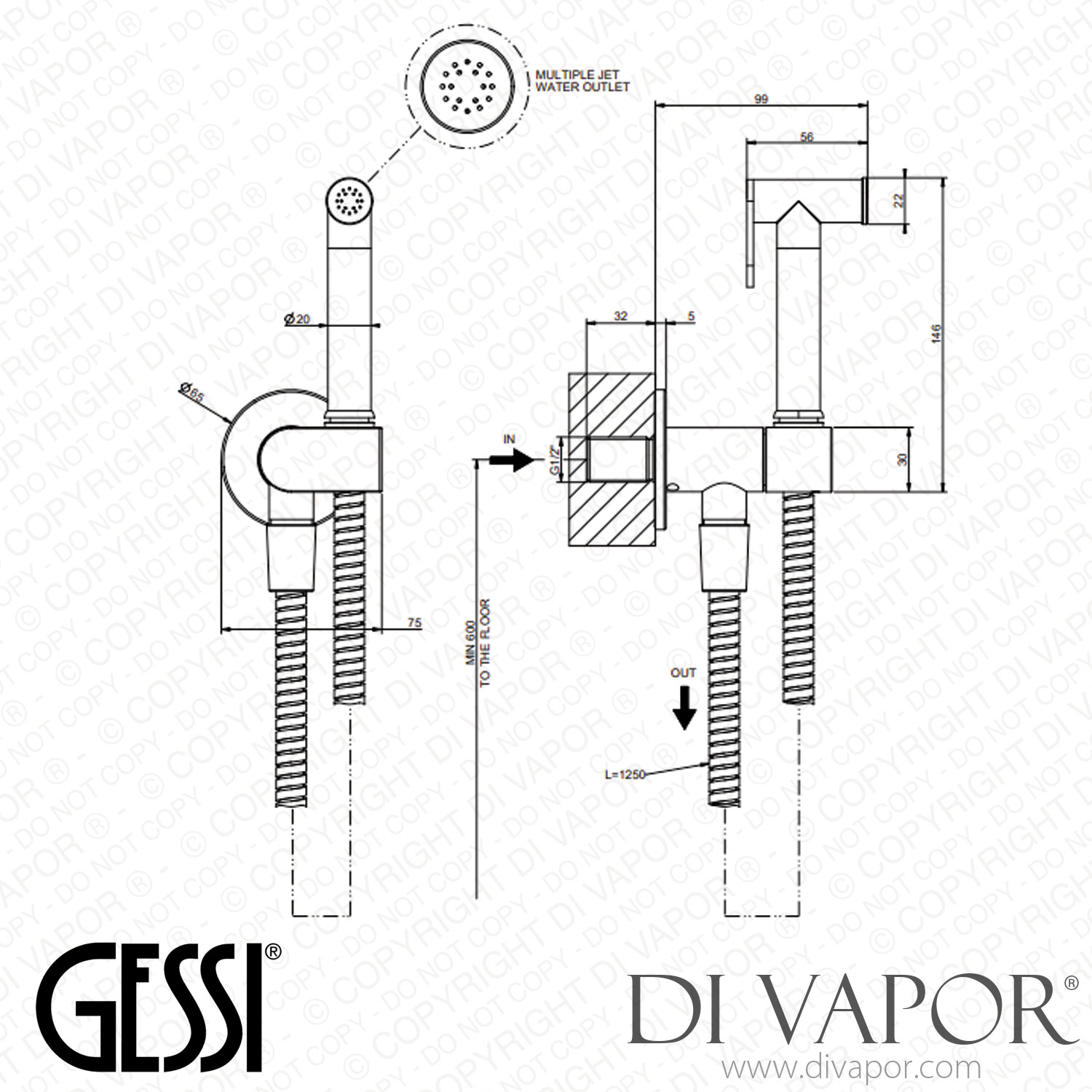 Gessi Shut-off Douchette With Pipe Connection And Safety Valve (Art ...