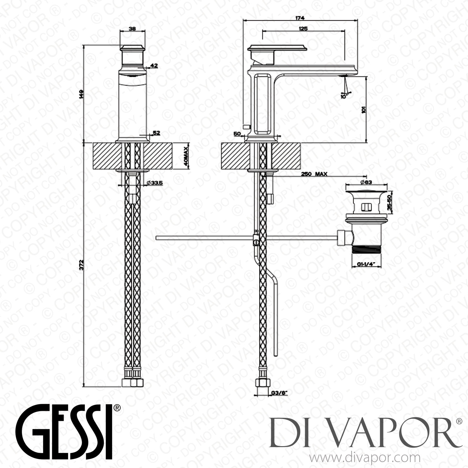 Gessi Basin Mixer, With 1 1/4 Inch Pop-up Waste And Flexible Hoses With ...