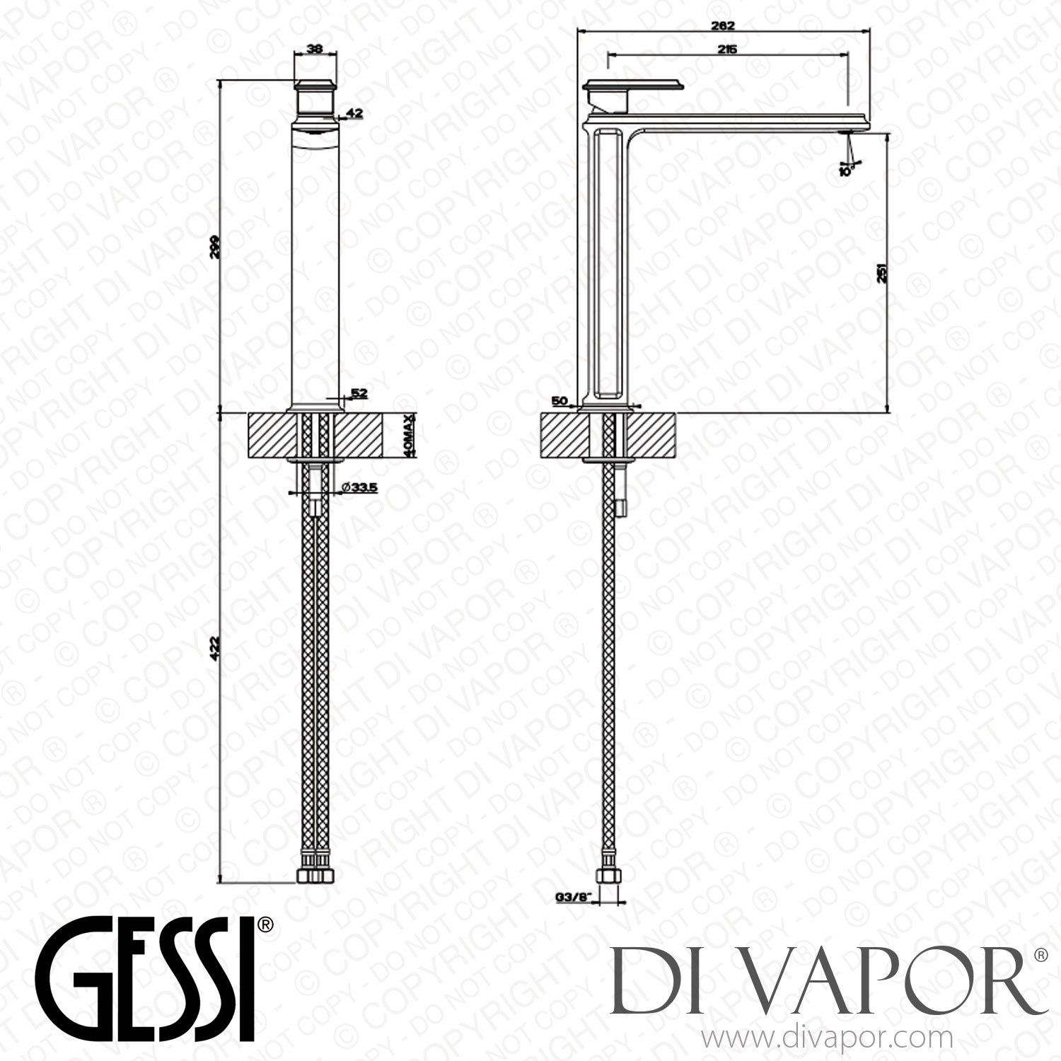 Gessi High Version Basin Mixer, Flexible Hoses With 3/8 Inch ...