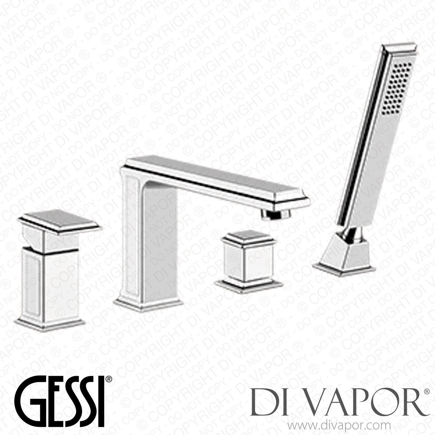 Gessi Four-hole Bath Mixer With Tub-filler Spout And Diverter, 1/2 Fitting And 1,50 M Flexible ...
