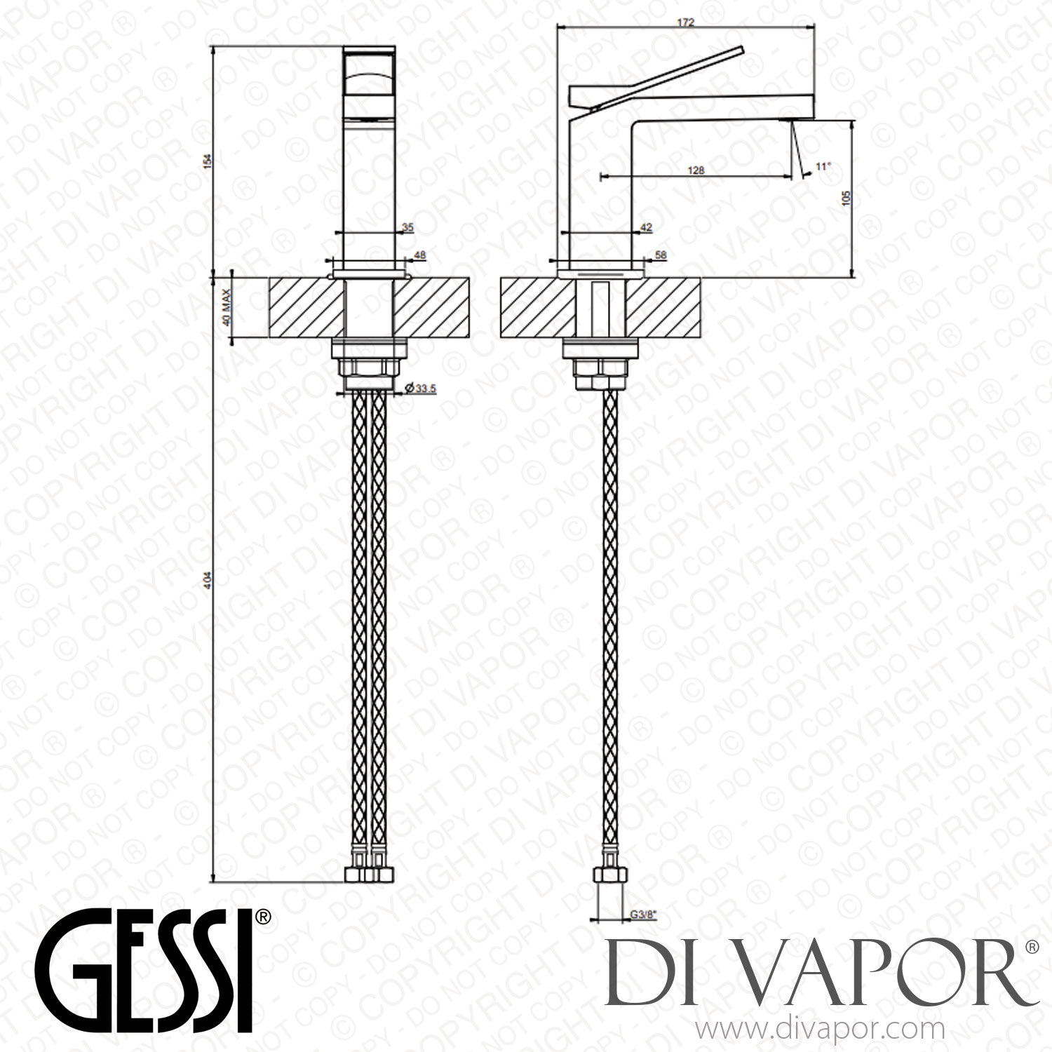 Gessi Basin Mixer, Flexible Connections, Without Waste (Art. 53002 ...