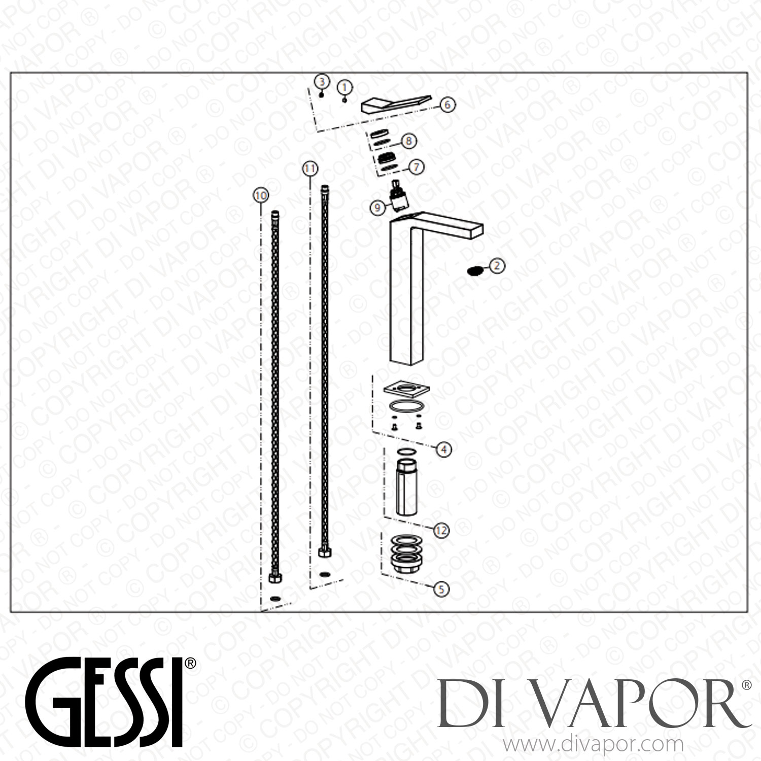 "Gessi High Basin Mixer, Flexible Connections, Without Waste (Art ...