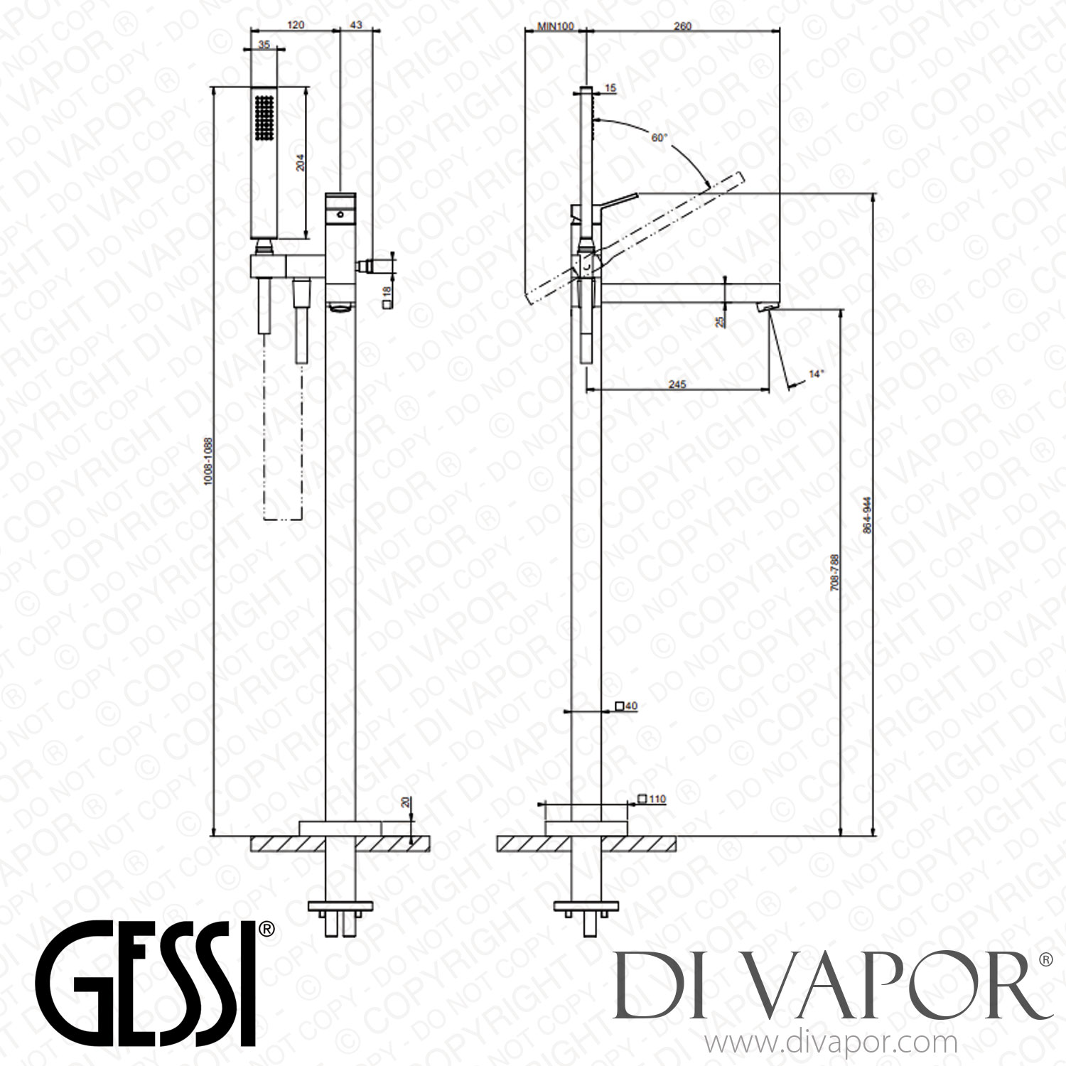 Gessi External Parts For Freestanding External Bath Mixer And Automatic ...