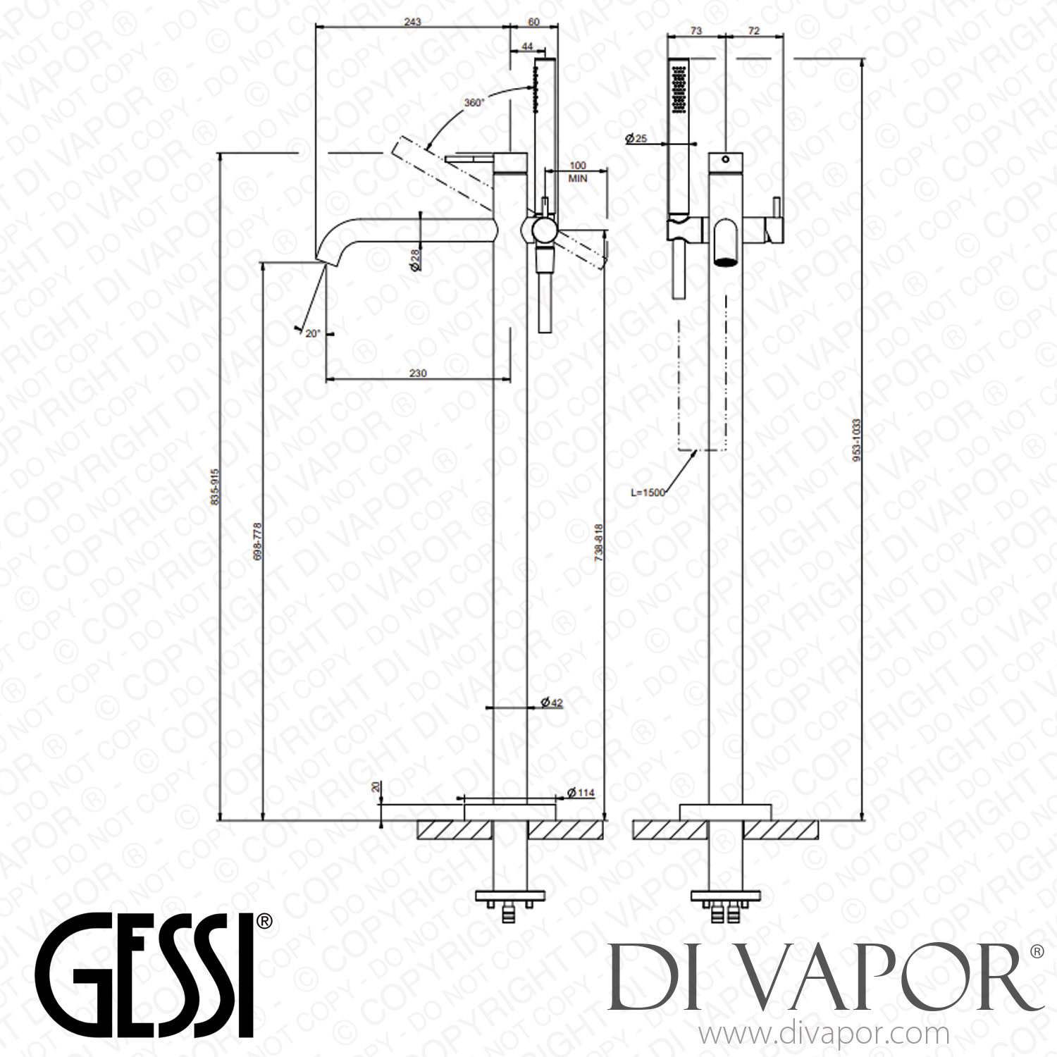 Gessi External Parts Freestanding Bath Mixer (Art. 54028) Spare Parts