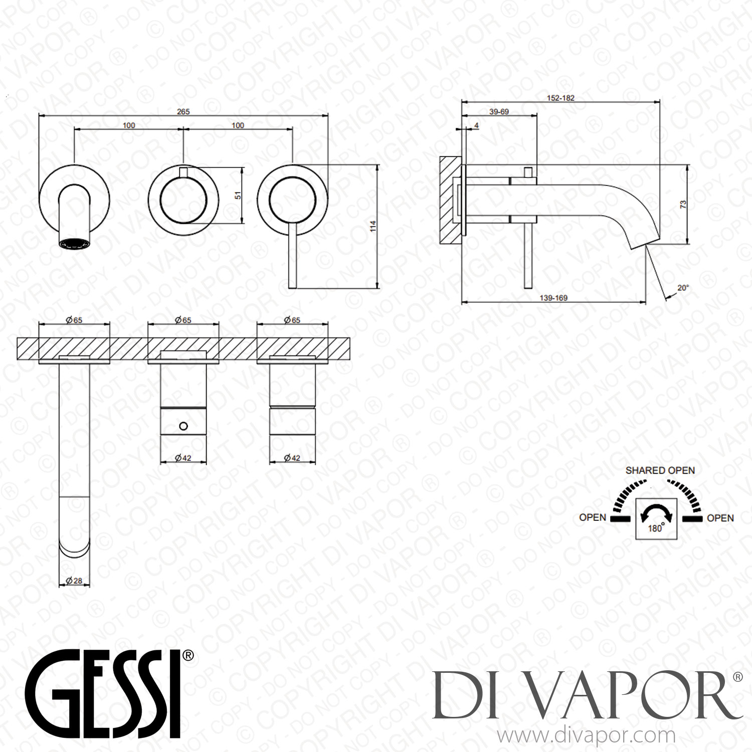 Gessi External Parts Wall-mounted For Bath Mixer, Two-way Diverter (Art ...