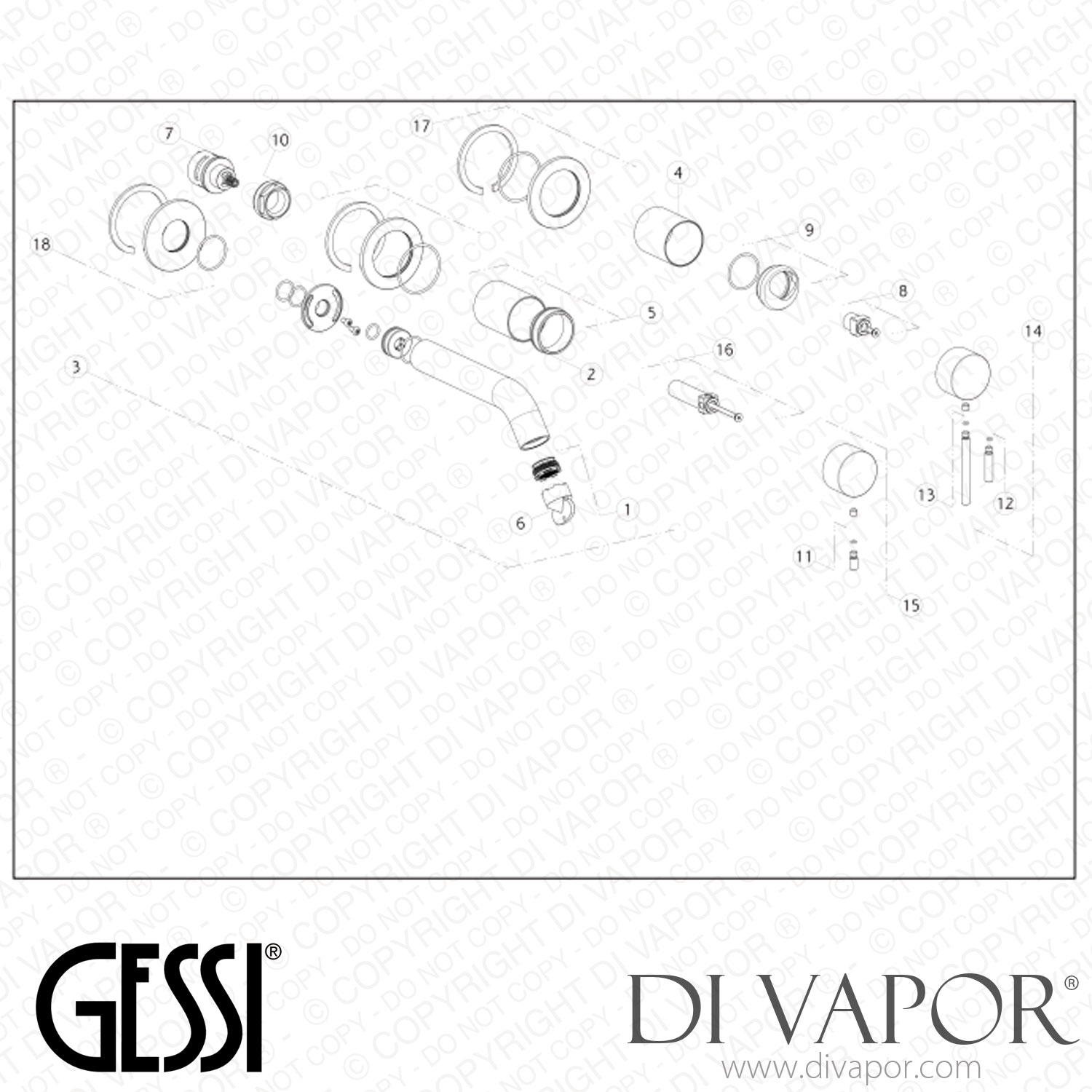 Gessi External Parts Wall-mounted For Bath Mixer, Two-way Diverter (Art ...