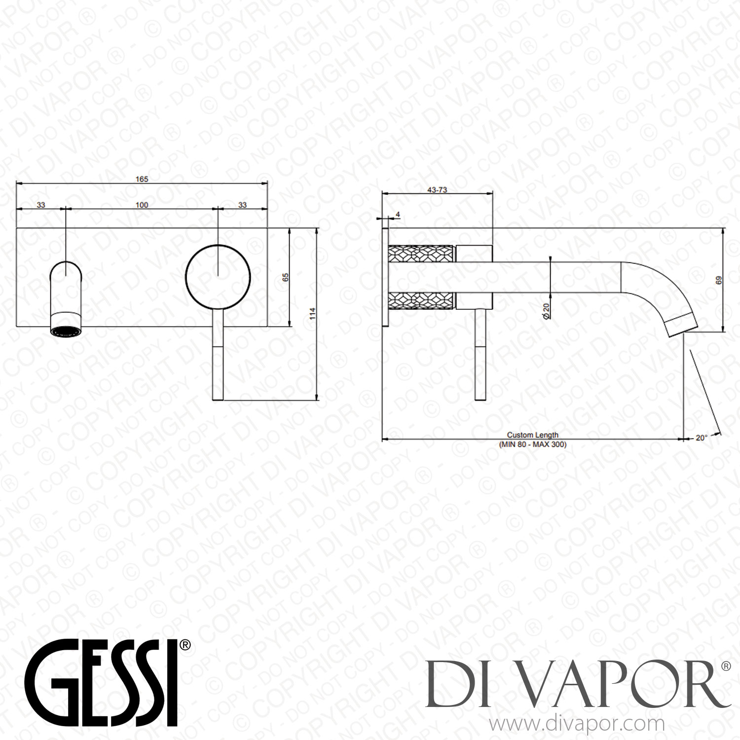 Gessi External Parts Basin Mixer, Spout,length On Request, Without ...