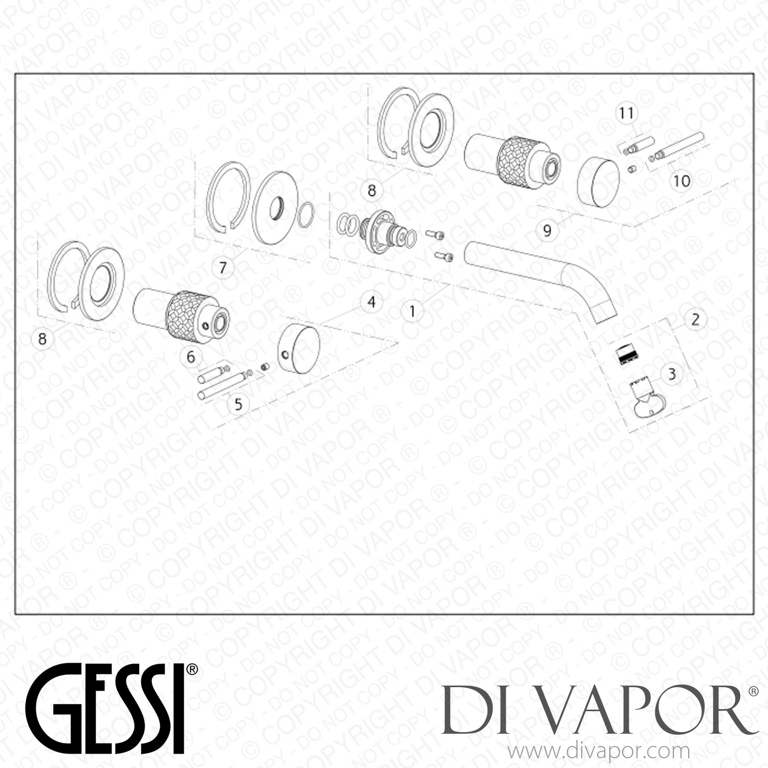 Gessi External Parts Three-holes Basin Mixer With Medium Spout, Without ...