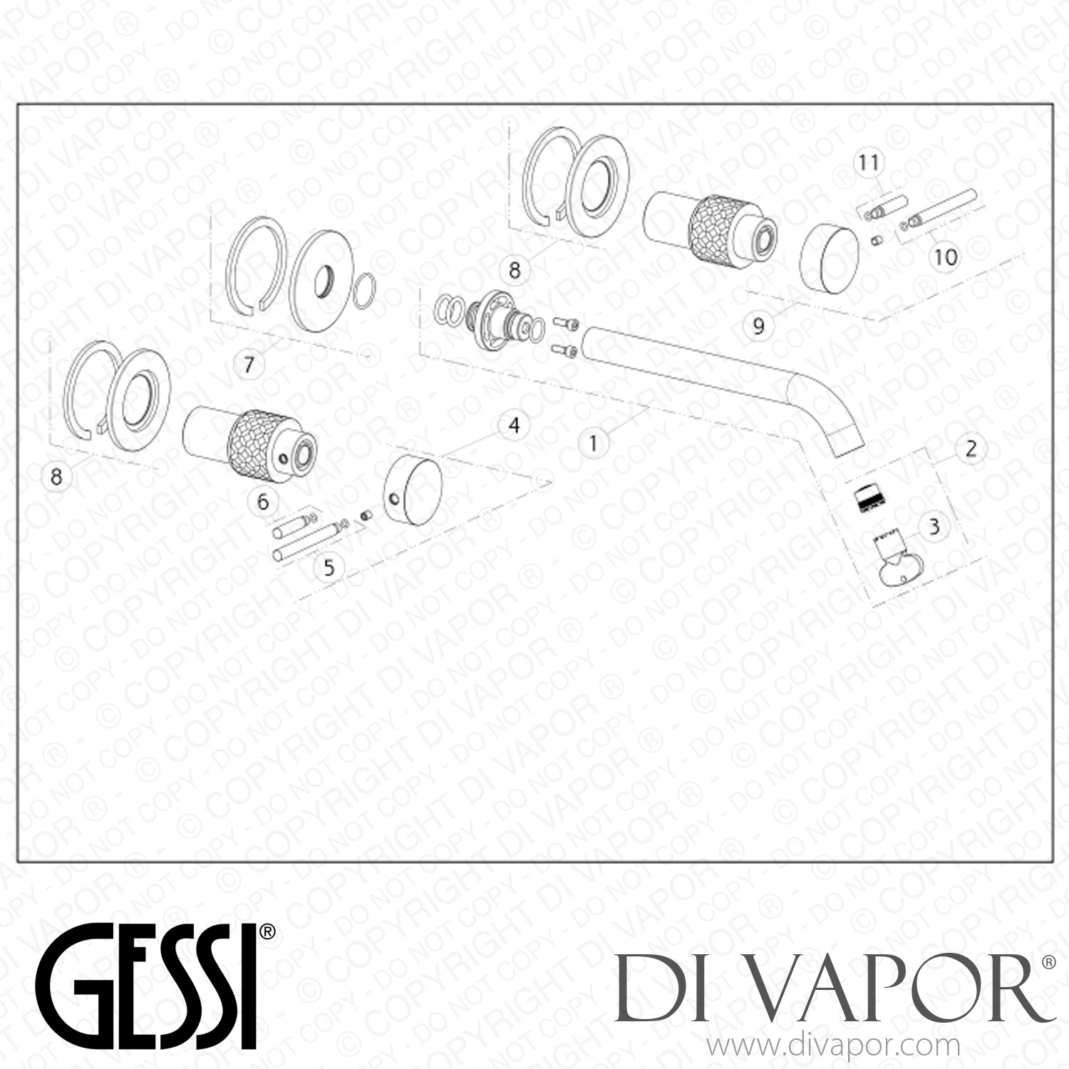 "Gessi External Parts Three-holes Basin Mixer With Long Spout, Without ...