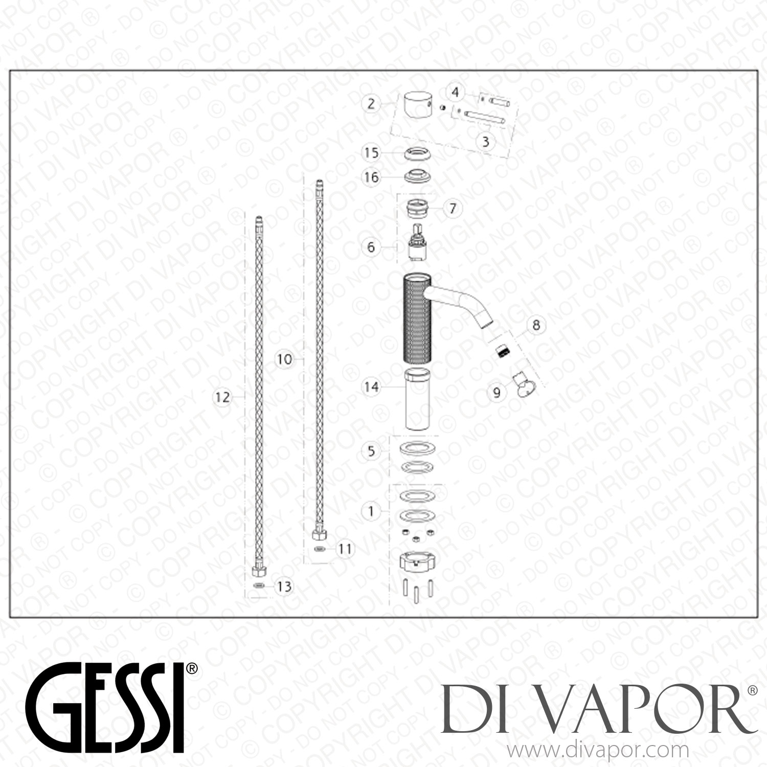 Gessi Basin Mixer, Flexible Connections, Without Waste (Art. 54202 ...