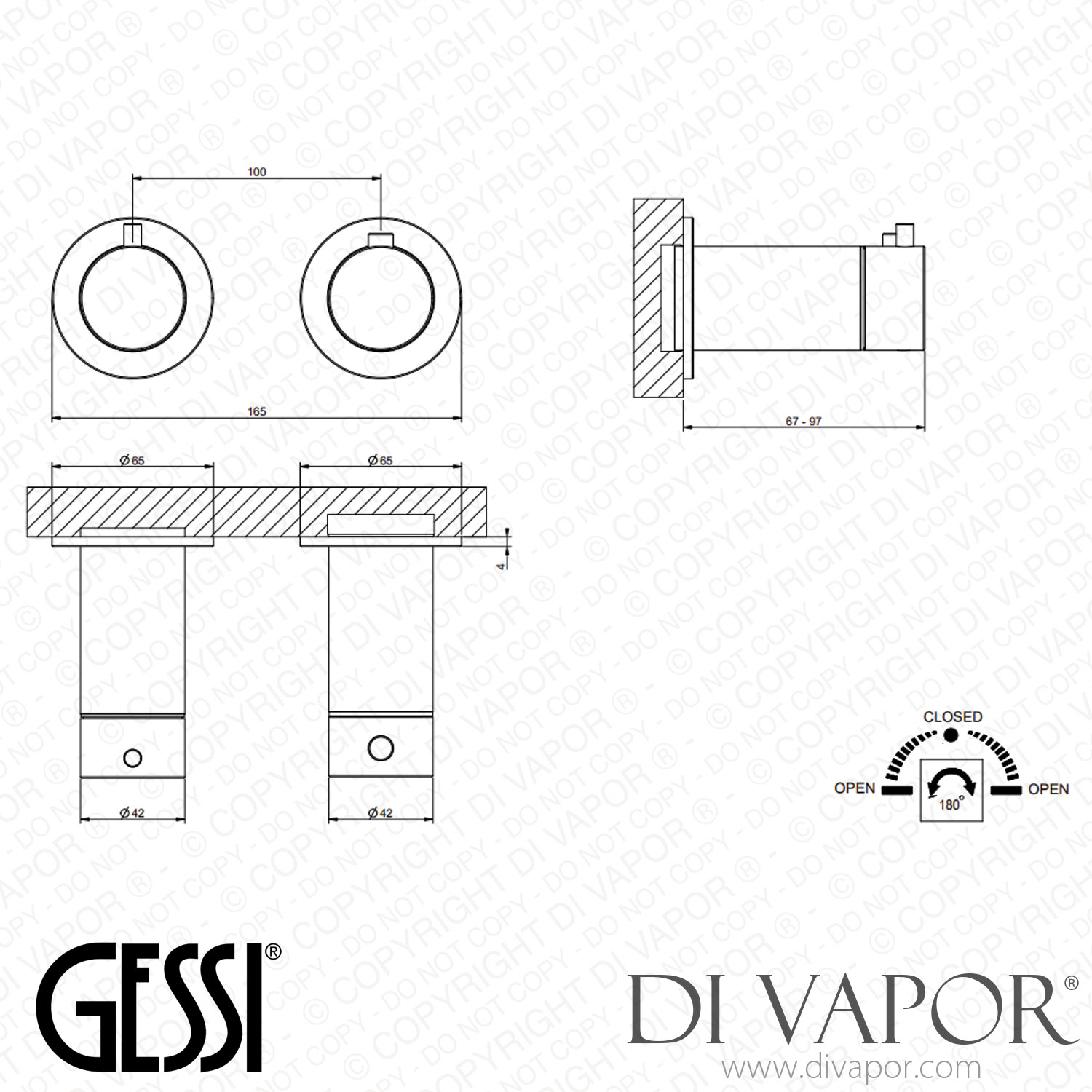 Gessi External Parts For Thermostatic Mixer, Two-way Diverter (Art ...