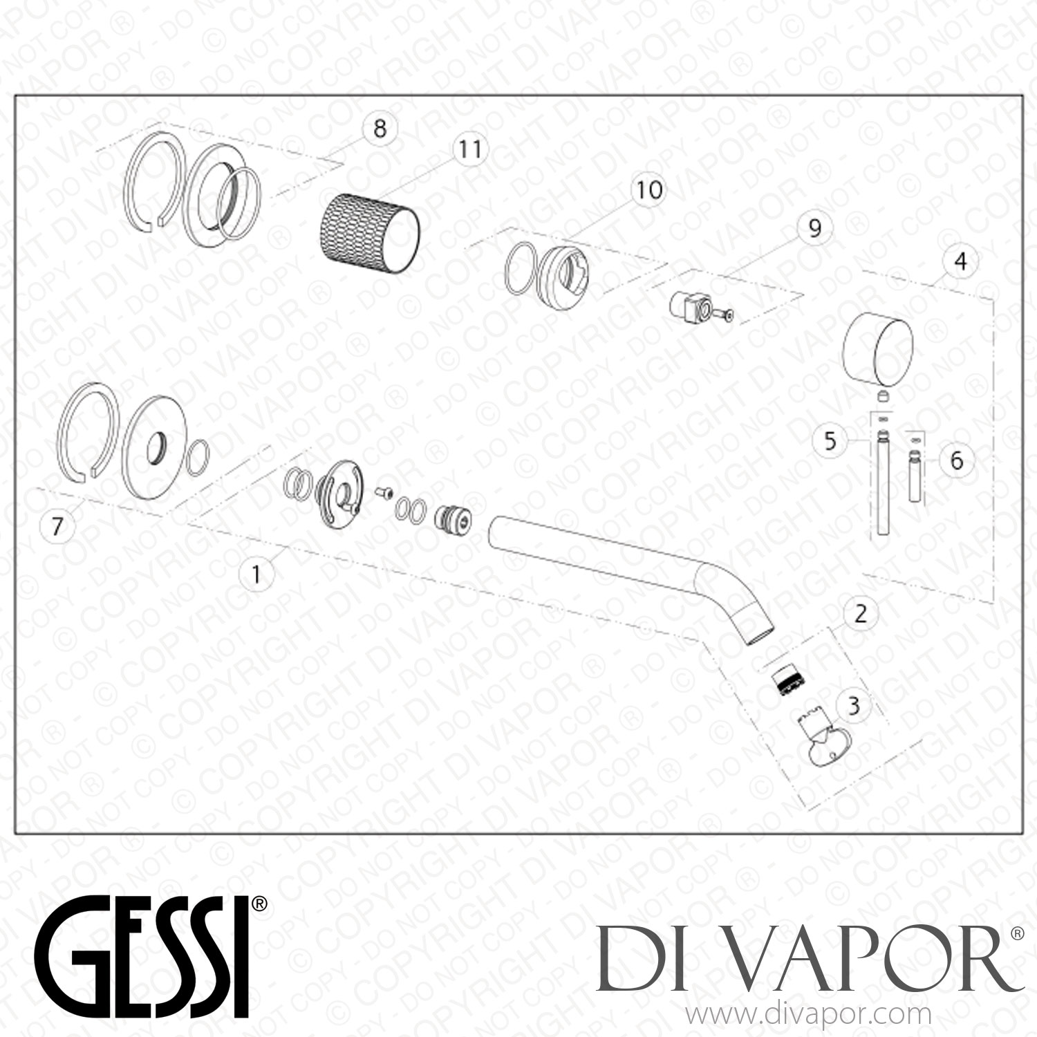 Gessi External Parts Wall-mounted Basin Mixer, Long Spout, Without ...