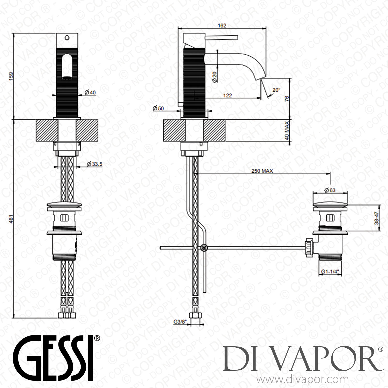 Gessi Basin Mixer, Flexible Connections, With Waste (Art. 54301) Spare ...