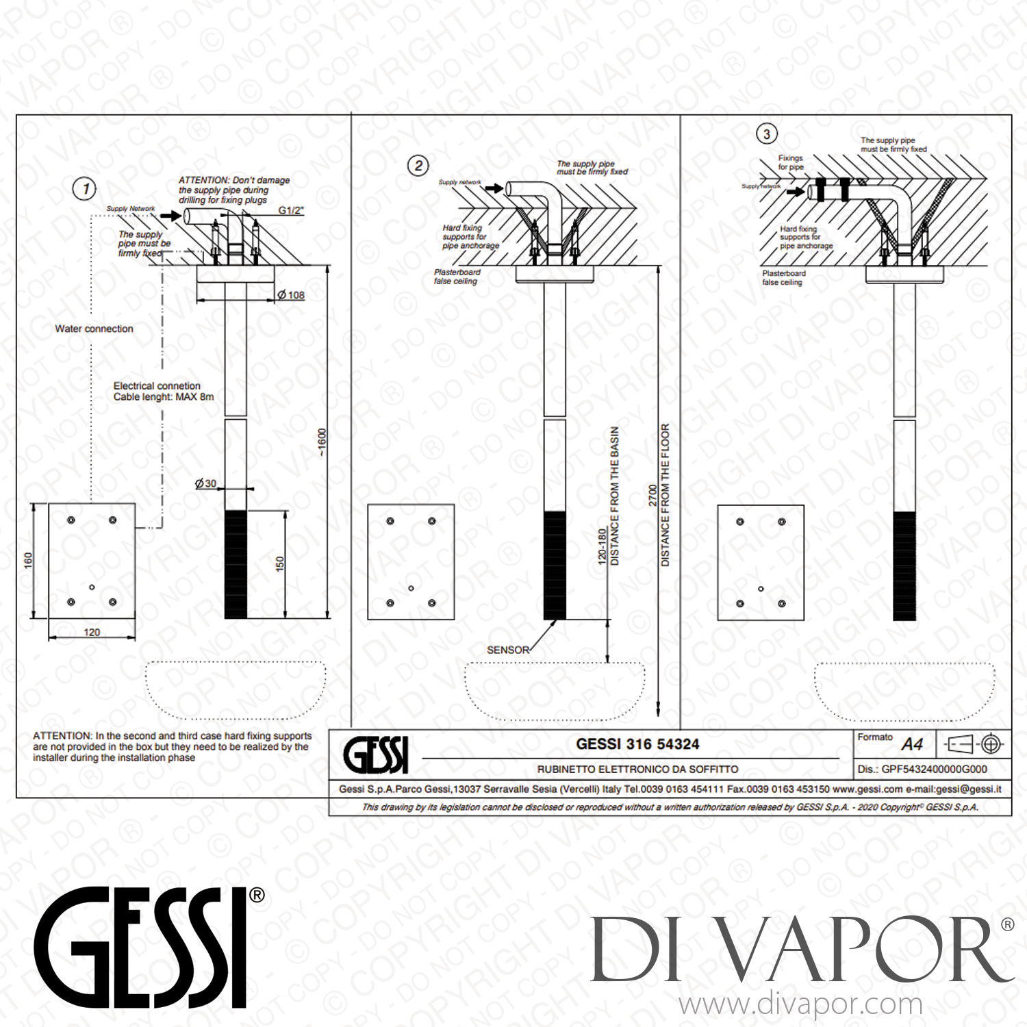 Gessi External Part For Ceiling-mounted Electronic Mixer With ...